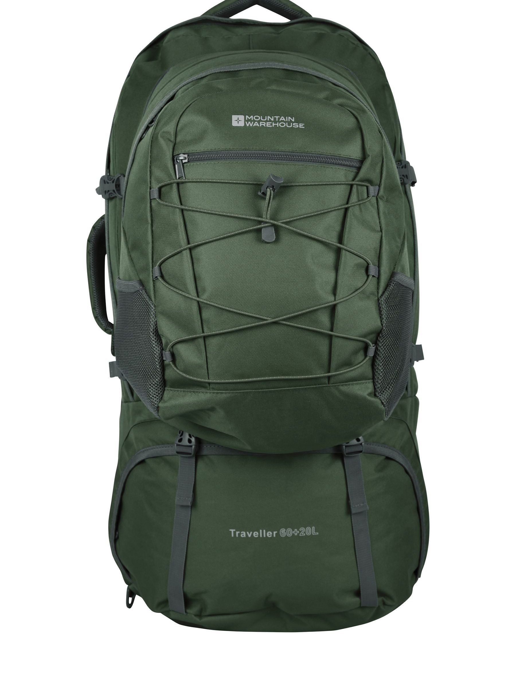 Buy Mountain Warehouse Green Traveller 60 + 20 Litre Rucksack from the ...