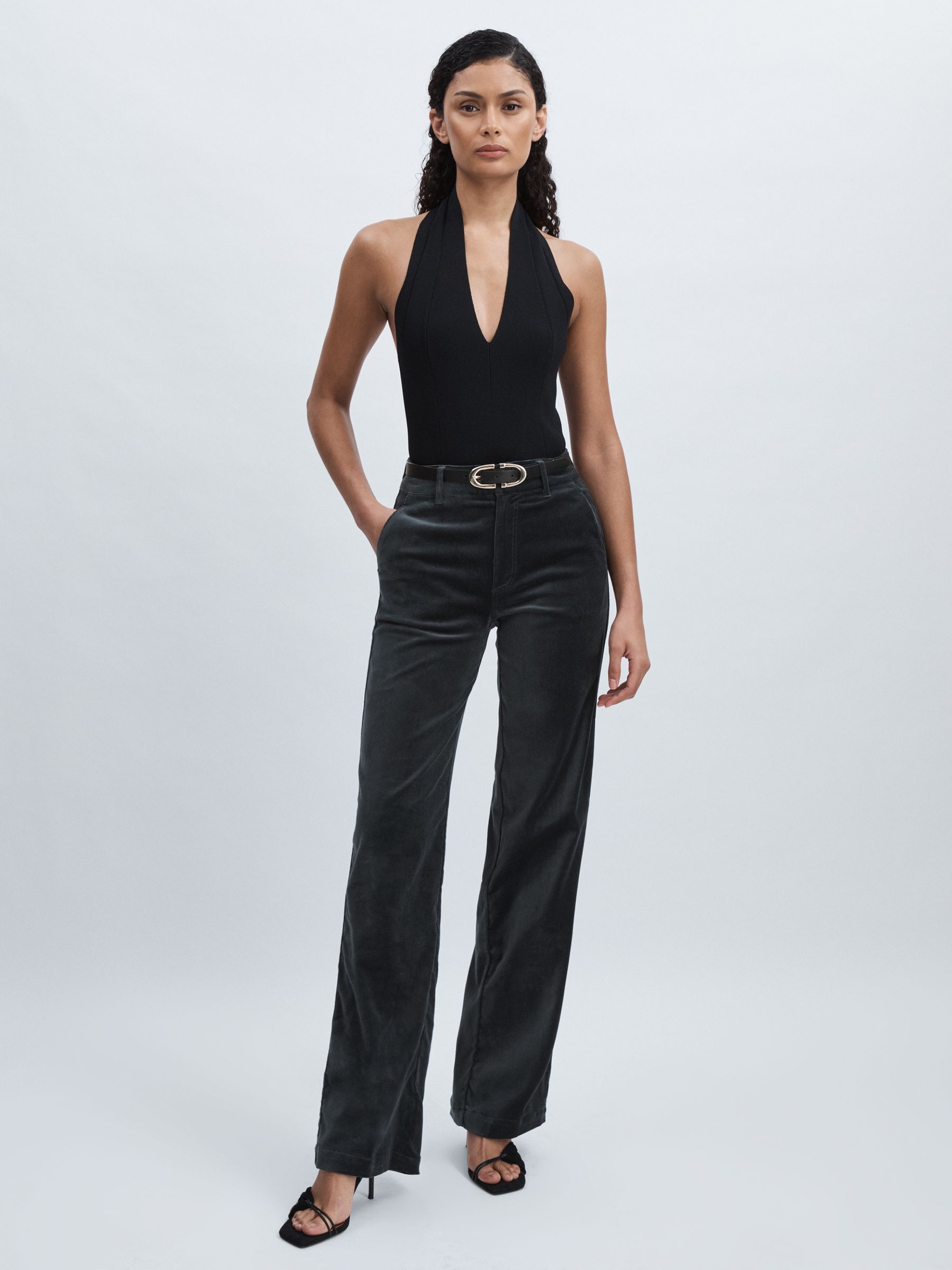 Buy Paige Calico Blue Velvet Wide-Leg Trousers from Next Ireland