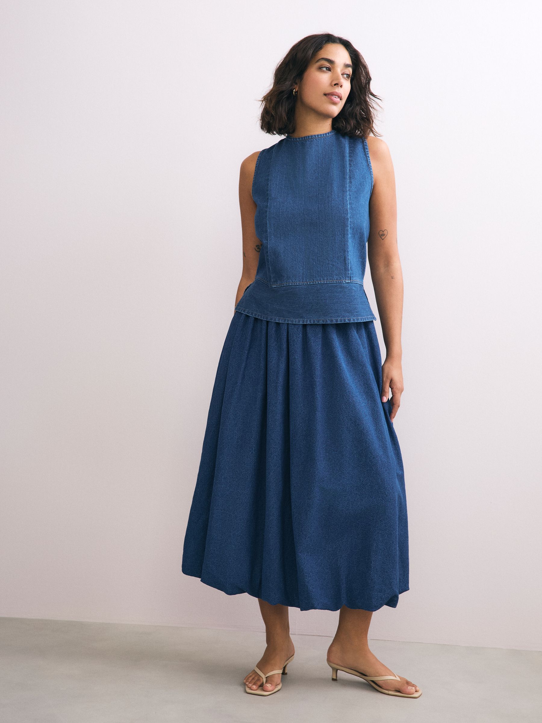 Buy Mid Blue Fuller Bust Round Neck Denim 100% Cotton Shell Top from ...