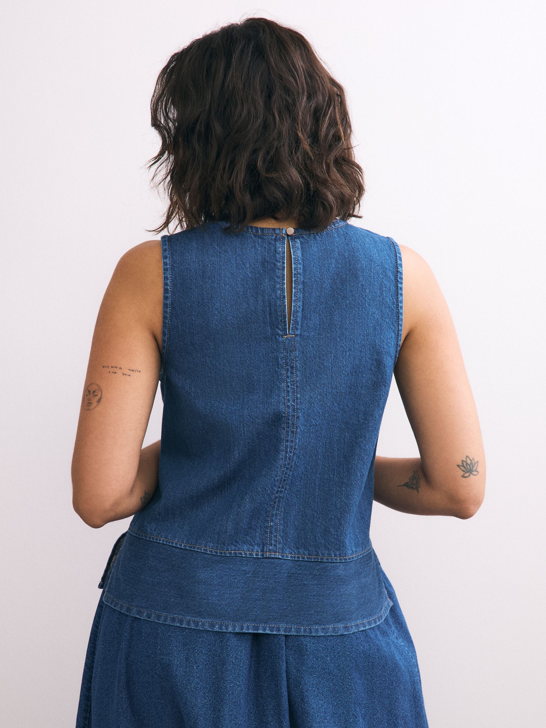 Buy Mid Blue Fuller Bust Round Neck Denim 100% Cotton Shell Top from ...