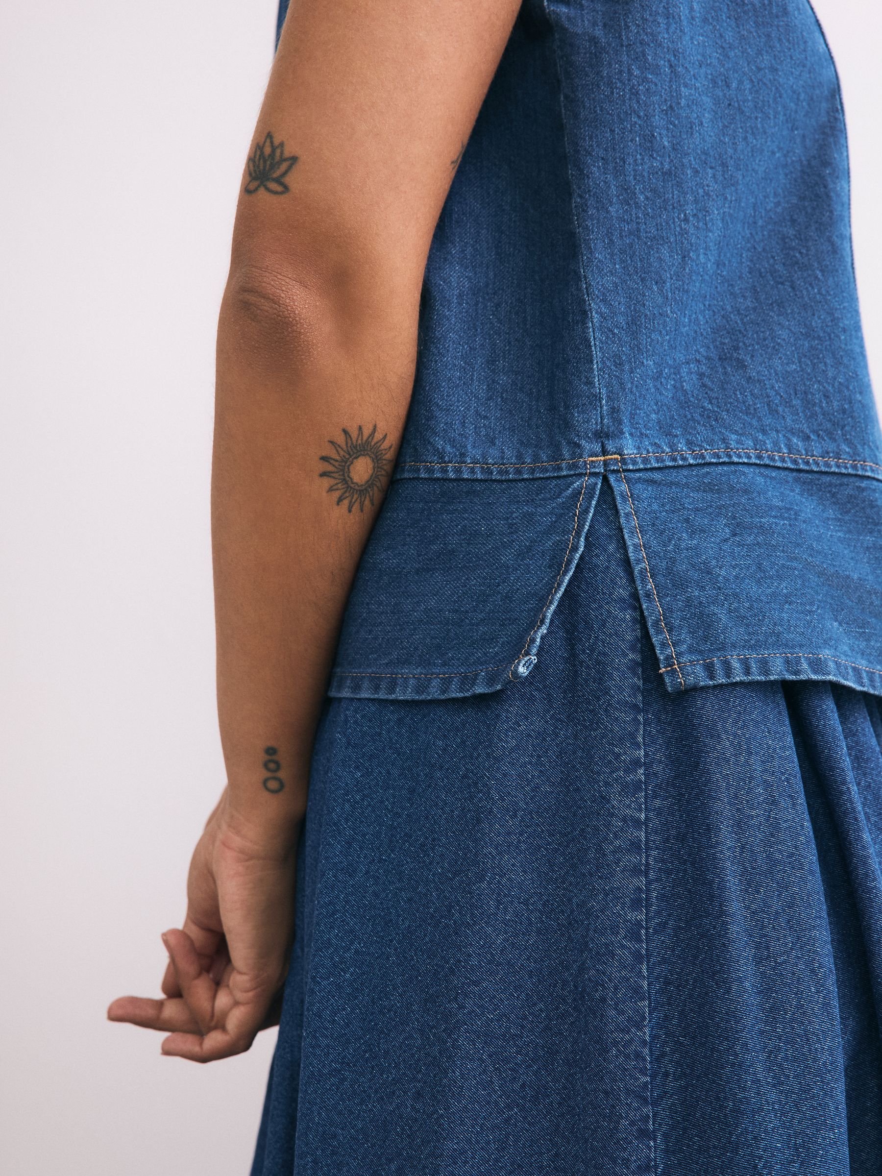 Buy Mid Blue Fuller Bust Round Neck Denim 100% Cotton Shell Top from ...