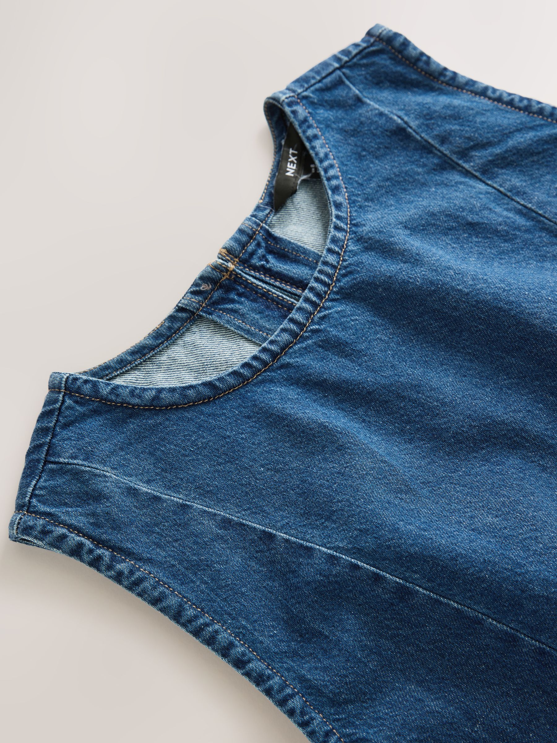 Buy Mid Blue Fuller Bust Round Neck Denim 100% Cotton Shell Top from ...