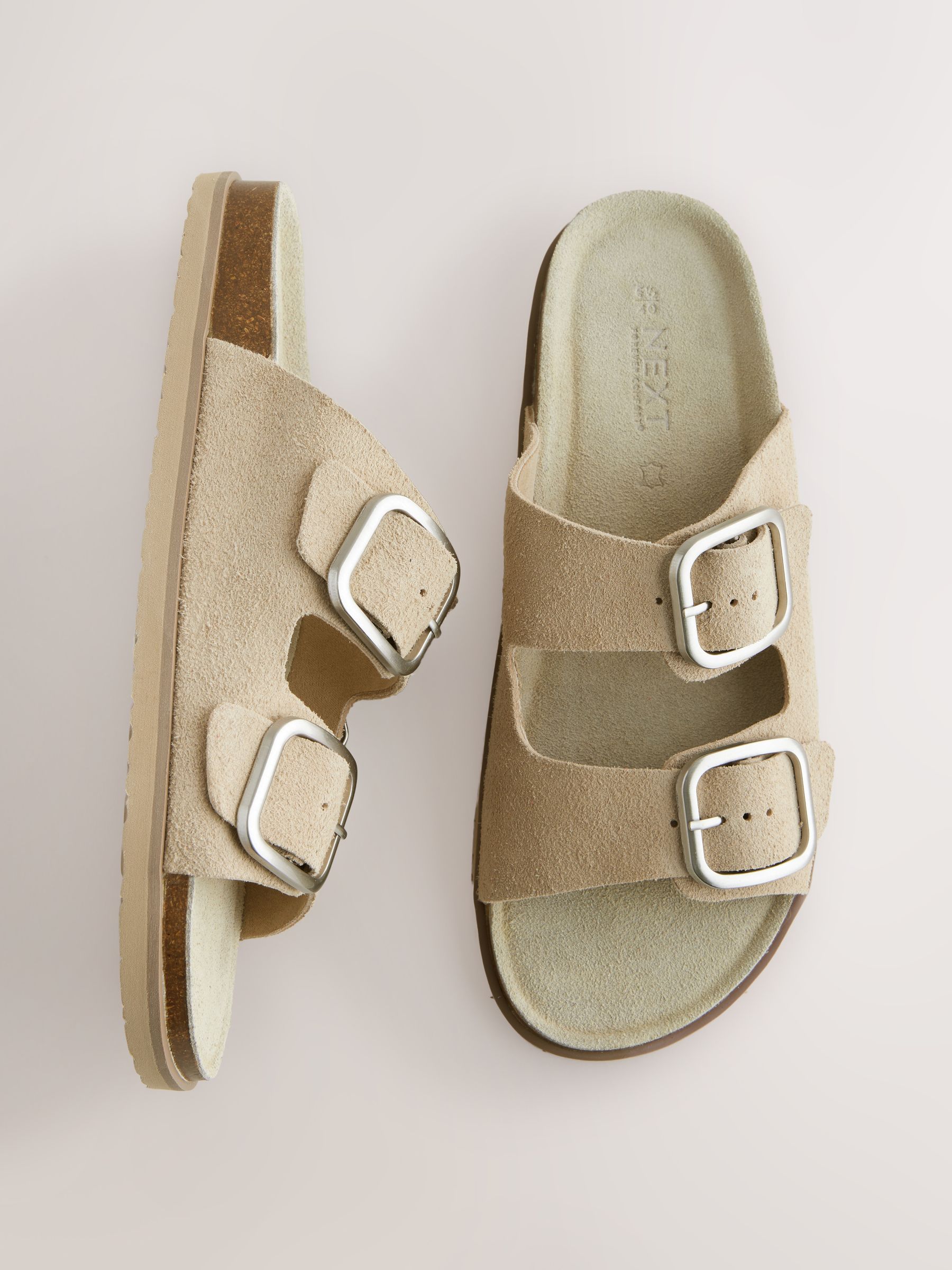 Buy Neutral Suede Standard Fit Double Strap Footbed Sandals from Next ...