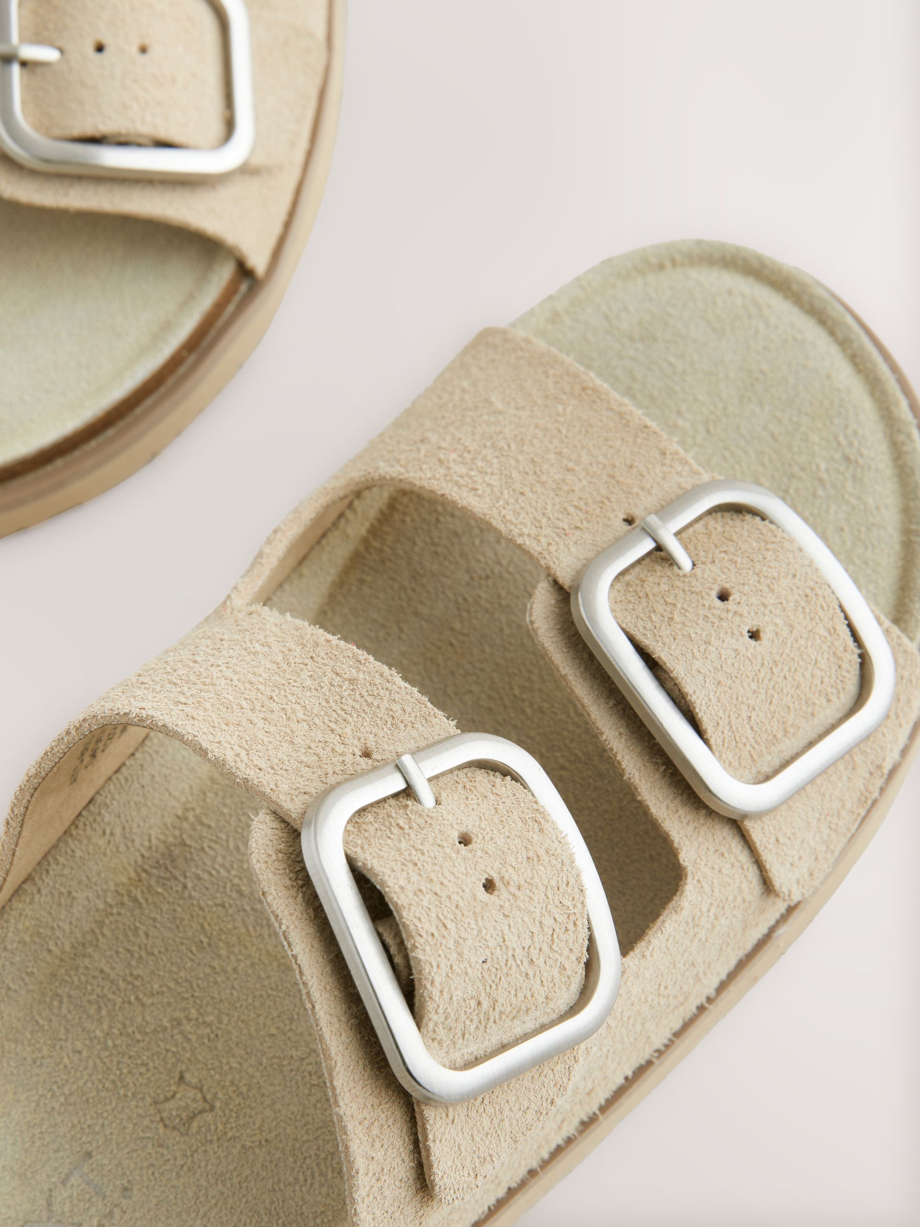 Buy Neutral Suede Standard Fit Double Strap Footbed Sandals from Next ...