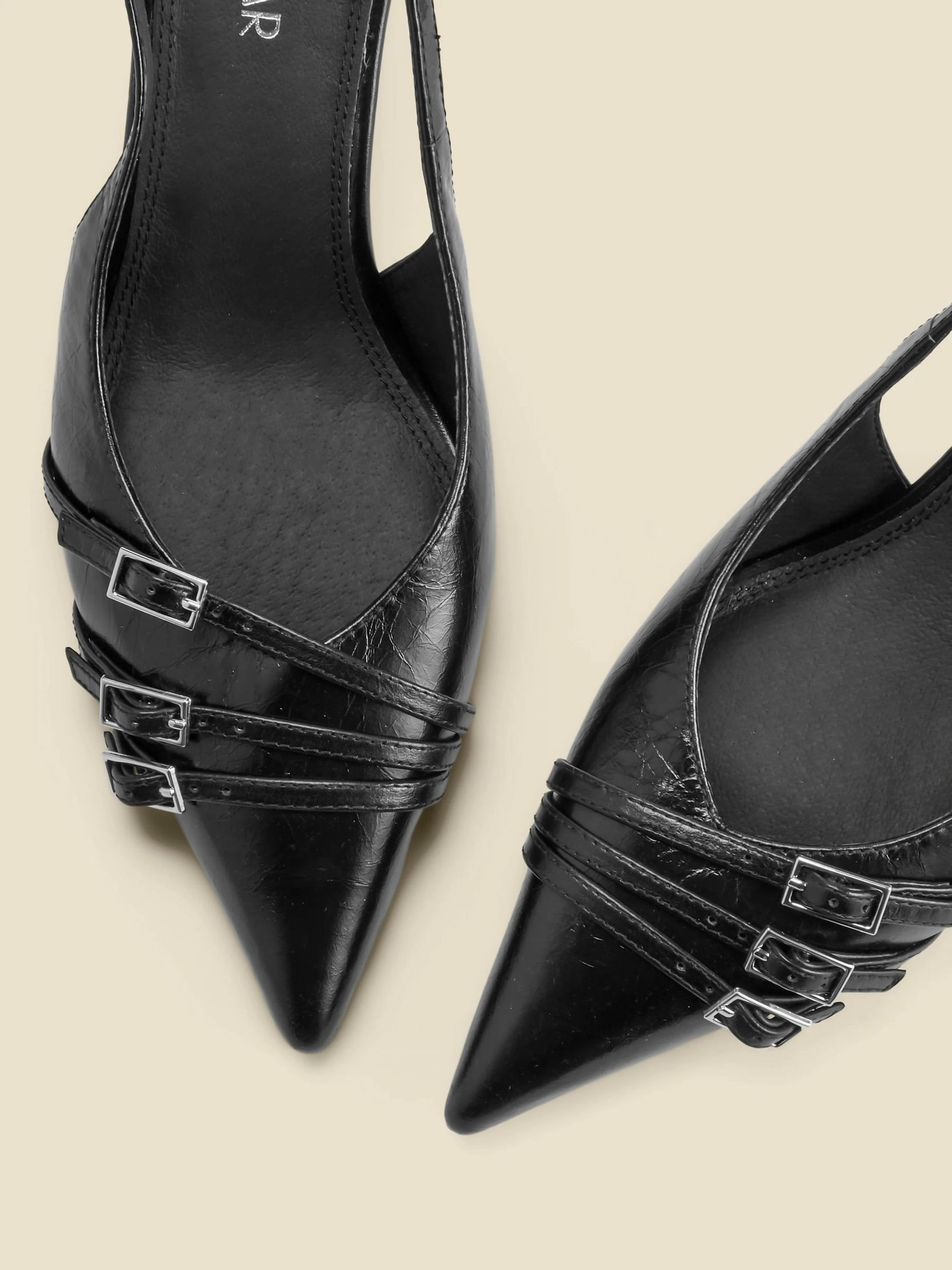 Buy Sosandar Black Leather Buckle Detail Kitten Heel Slingbacks from ...