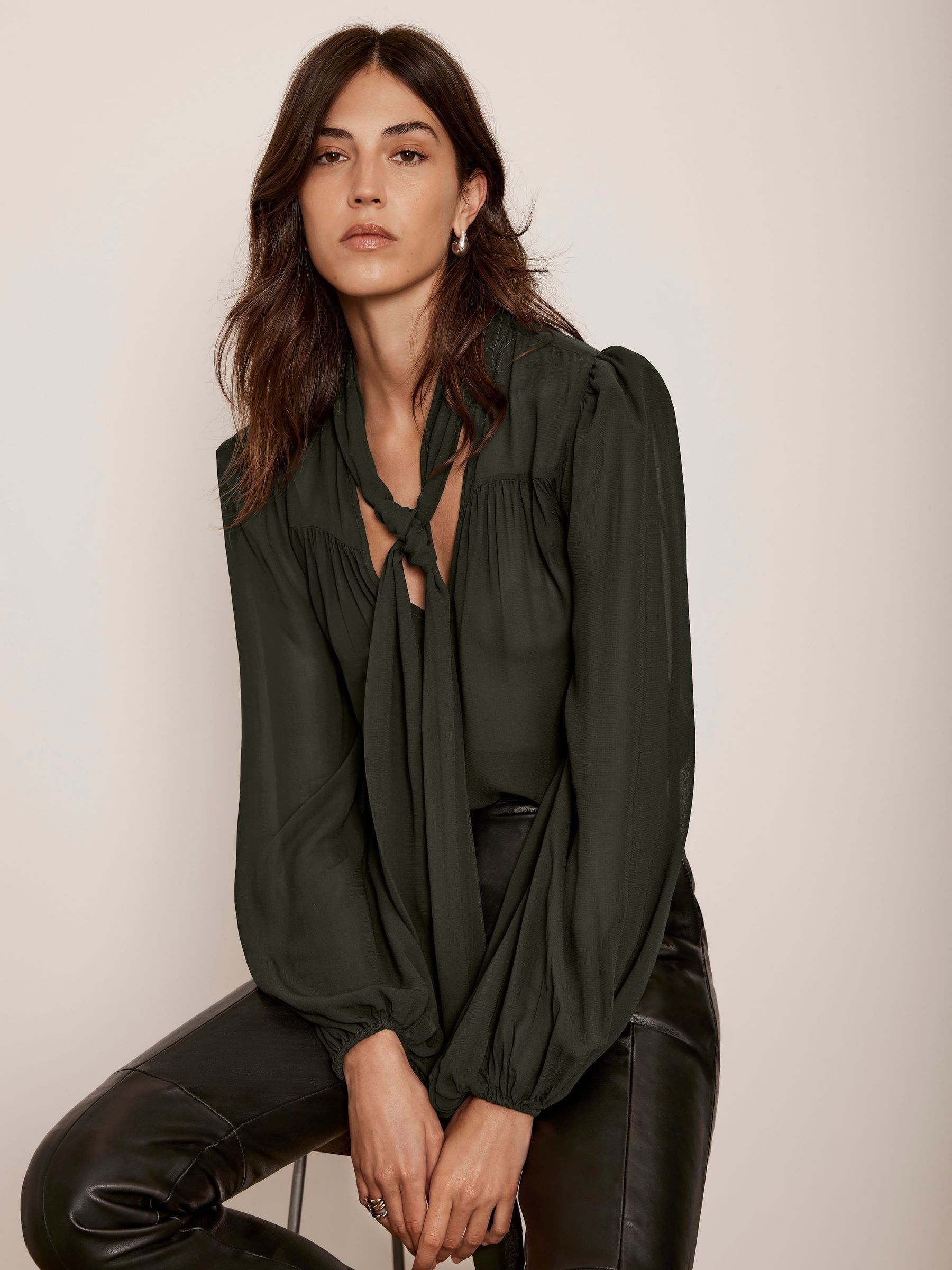 Buy Mint Velvet Green Tie Neck Blouse from the Next UK online shop