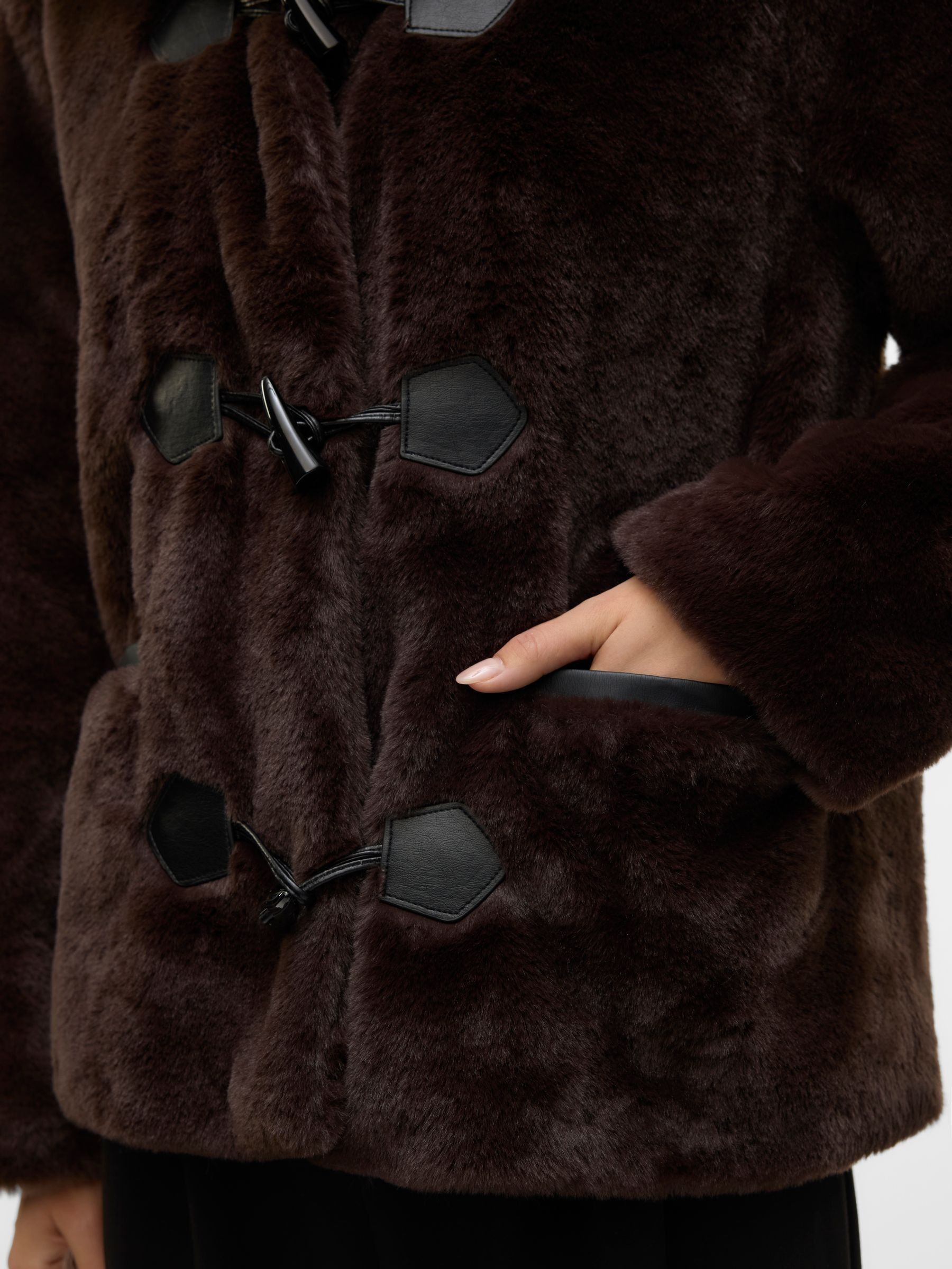 Buy VERO MODA Brown Faux Fur High Neck Toggle Jacket from the Next UK ...