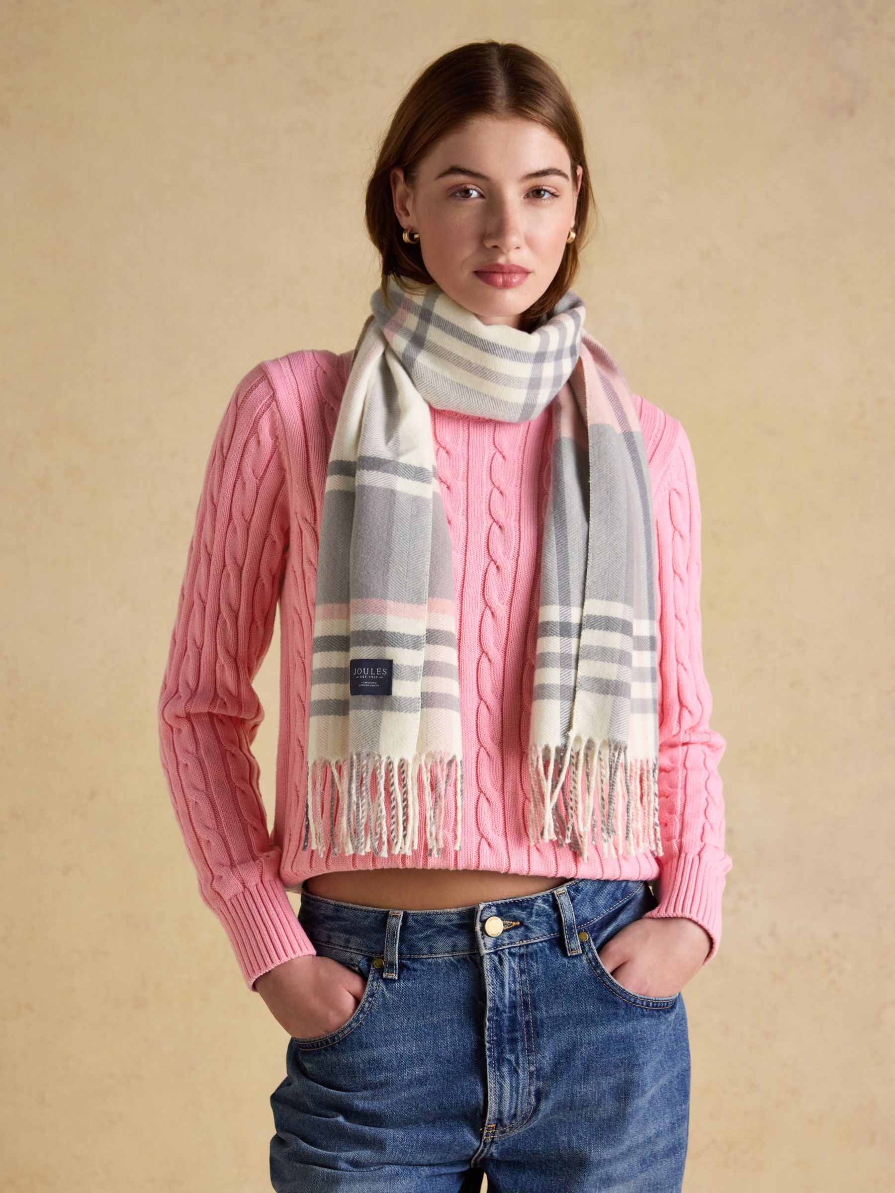 Buy Joules Langtree Pink & Grey Checked Oversized Scarf from the Next ...