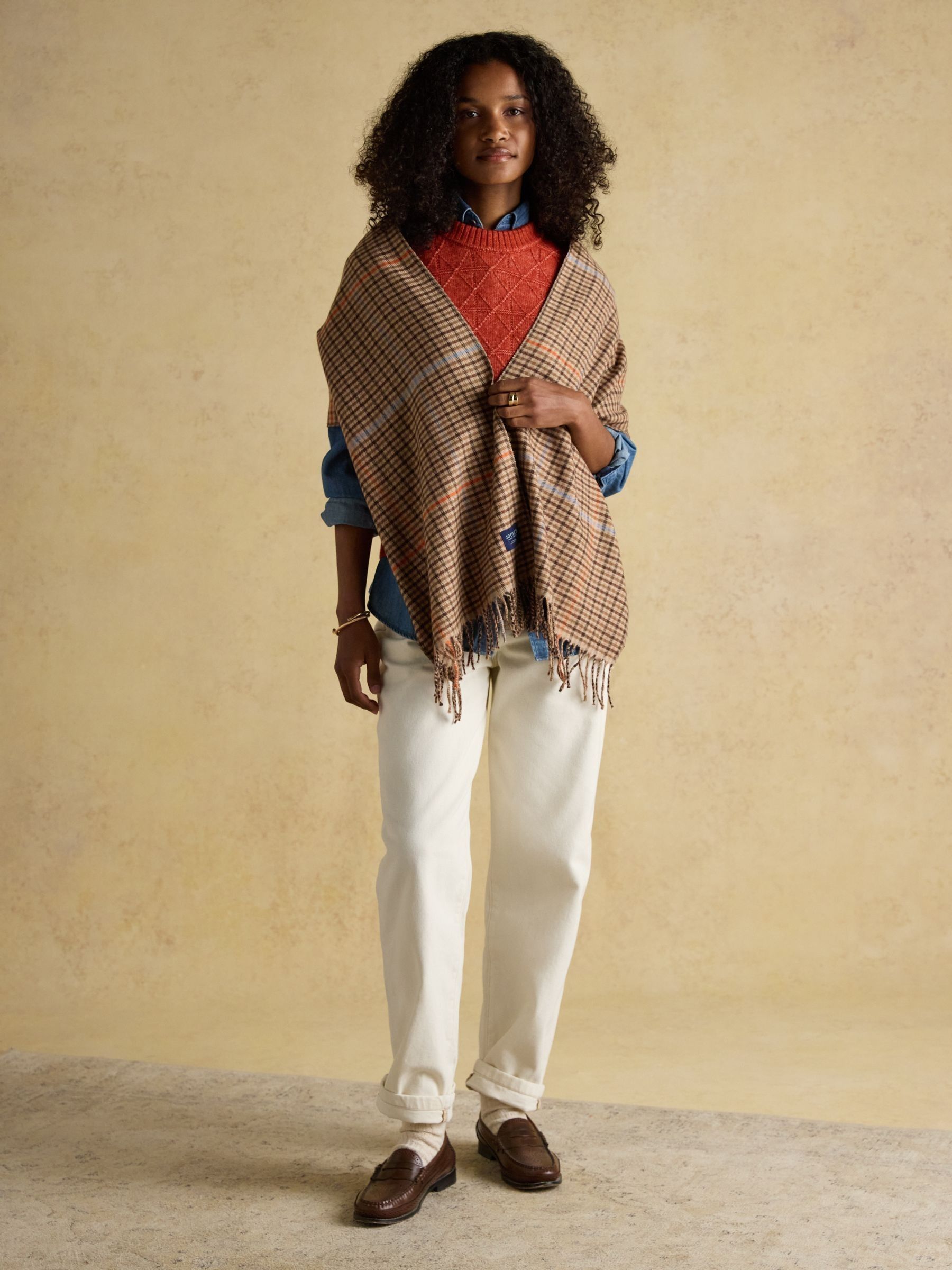 Buy Joules Langtree Brown Checked Oversized Scarf from the Next UK ...