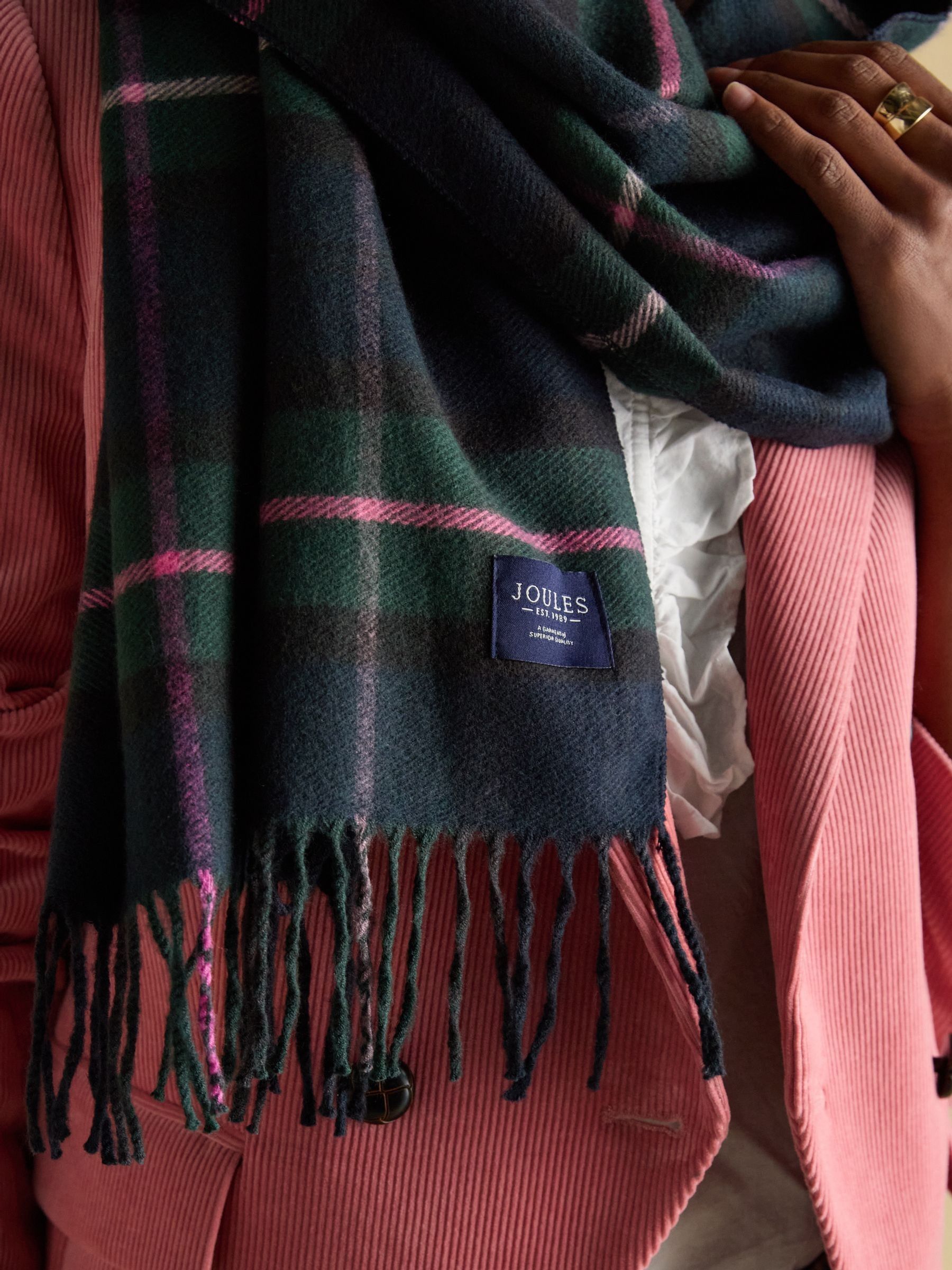 Buy Joules Langtree Navy & Pink Check Large Scarf from the Next UK ...
