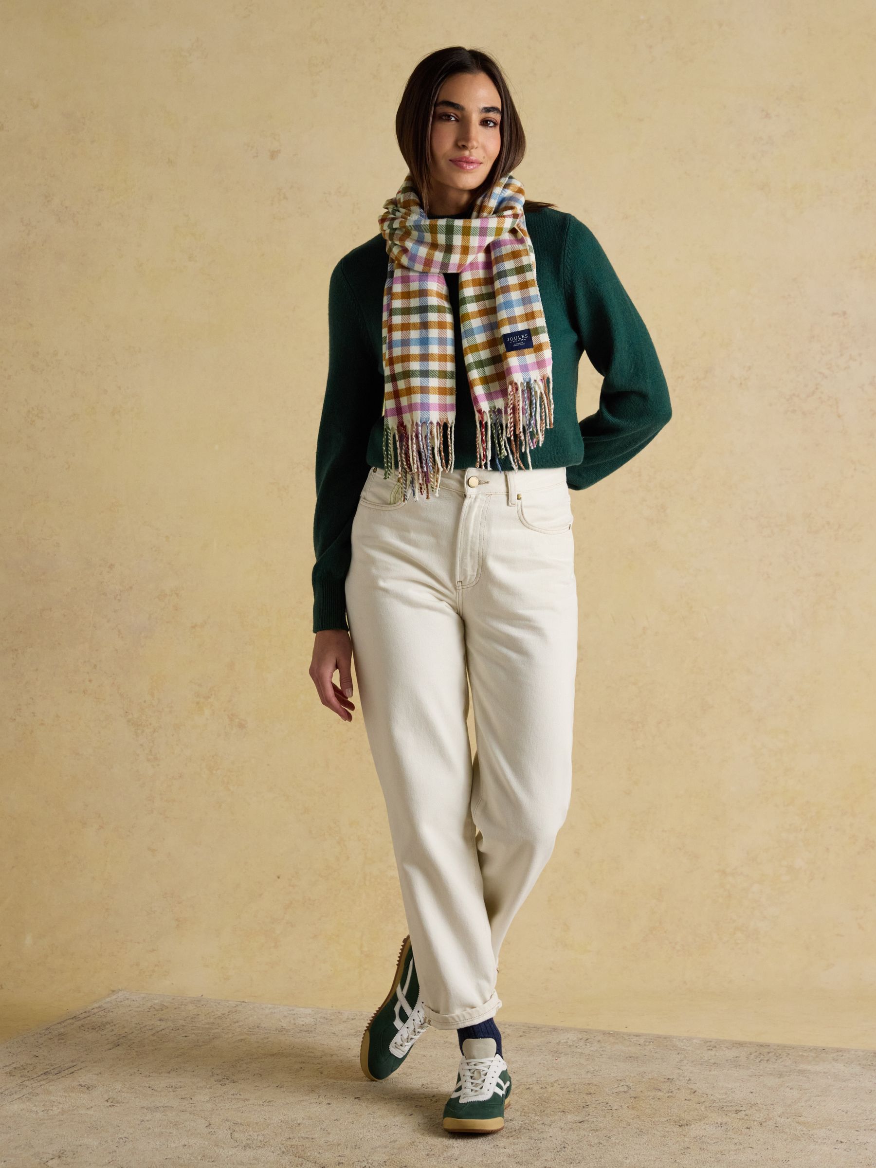 Buy Joules Langtree Multi Neutral Checked Oversized Scarf from the Next ...