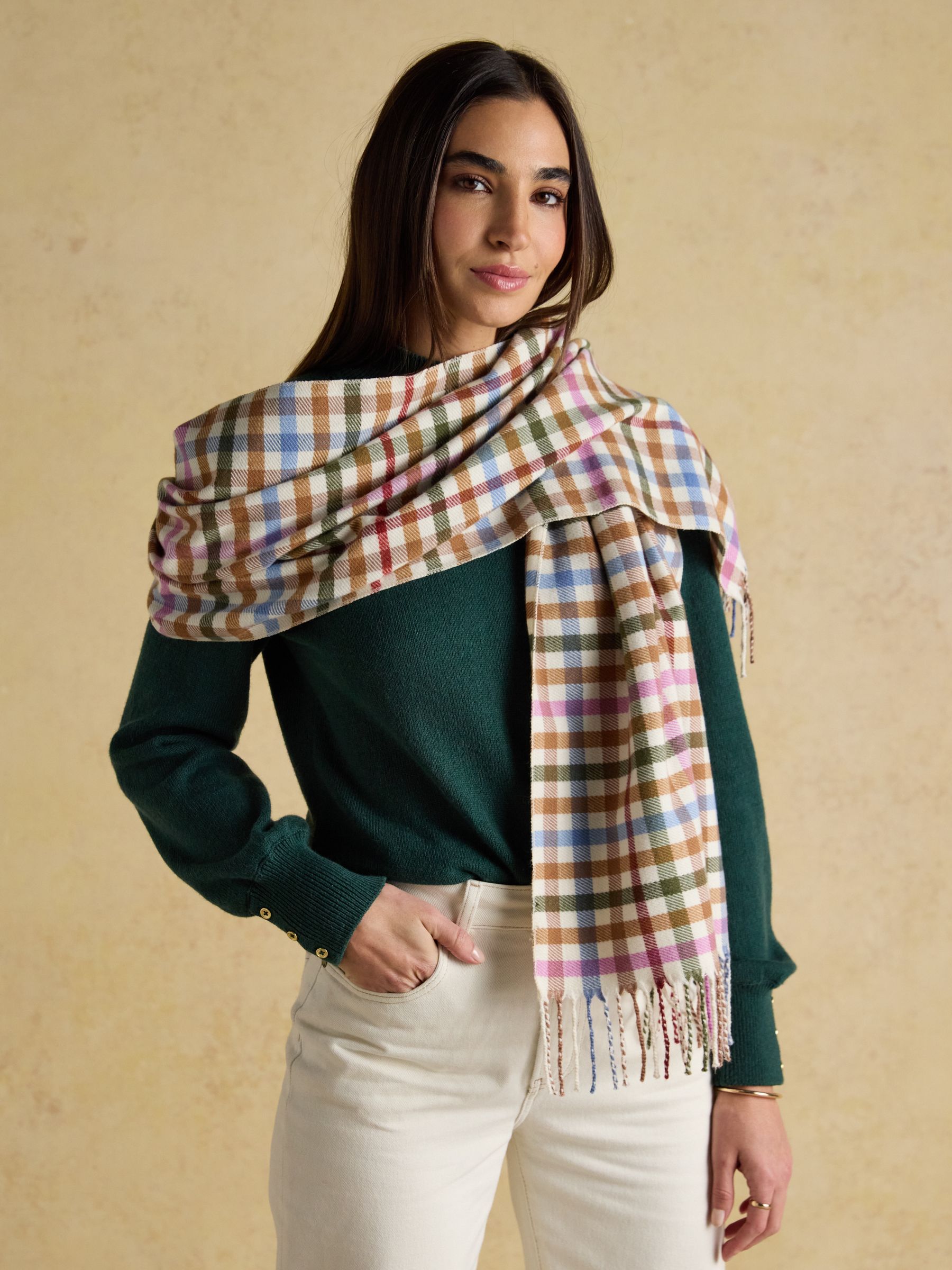 Buy Joules Langtree Multi Neutral Checked Oversized Scarf from the Next ...
