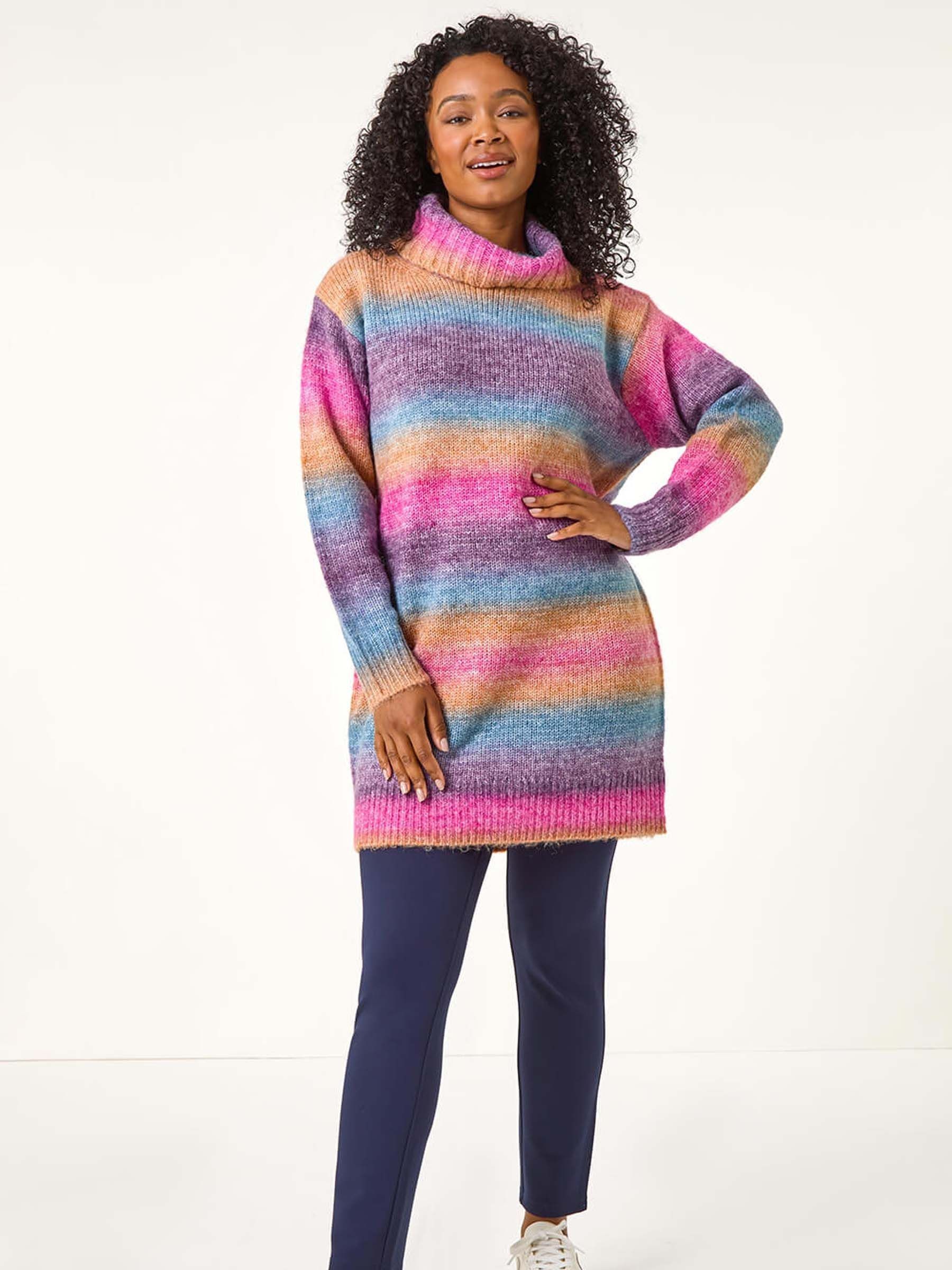 Buy Roman Blue Petite Space Dye Roll Neck Longline Jumper from the Next ...
