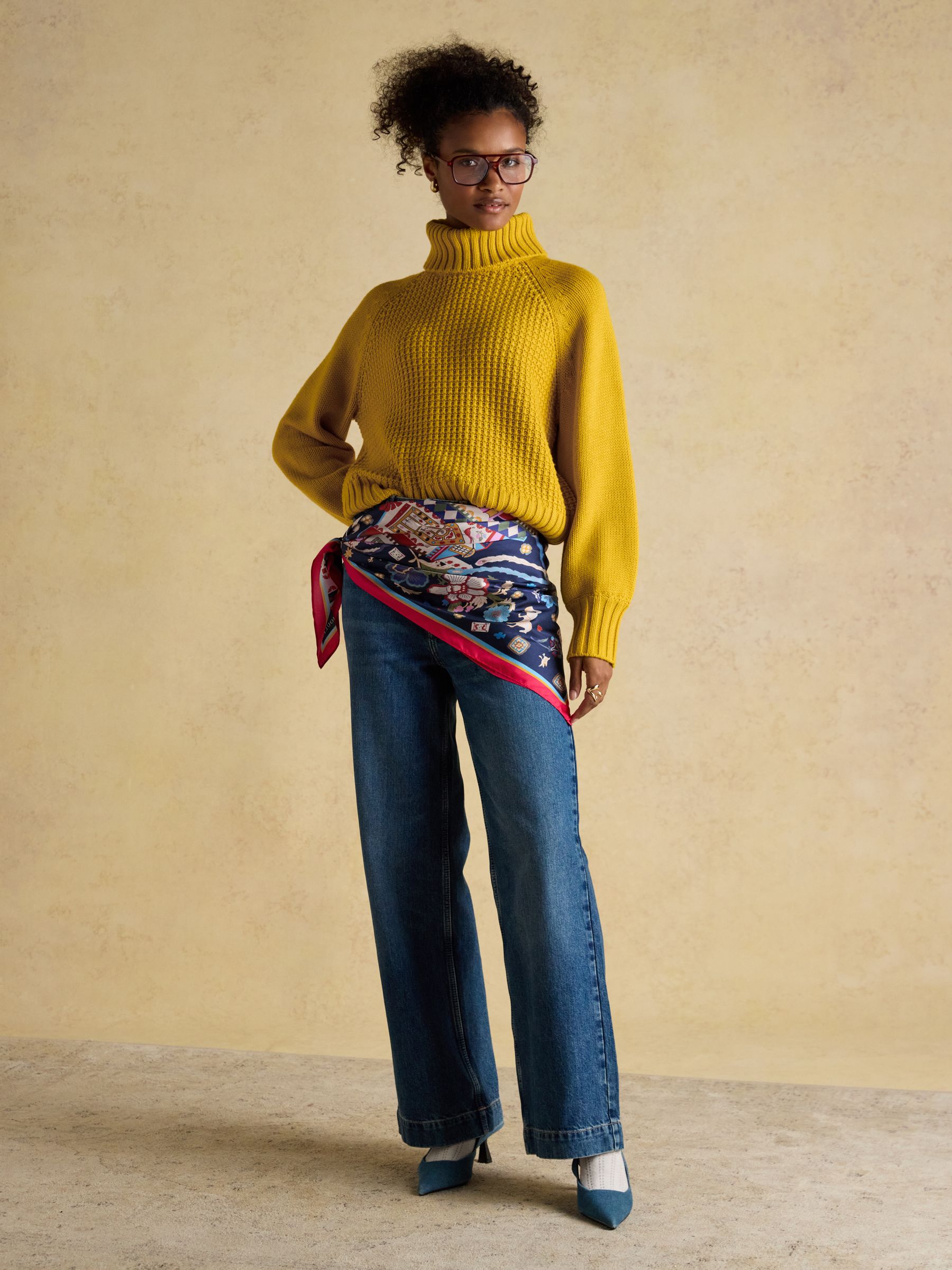 Buy Joules Cary Yellow Knitted Jumper with Detachable Roll Neck from ...