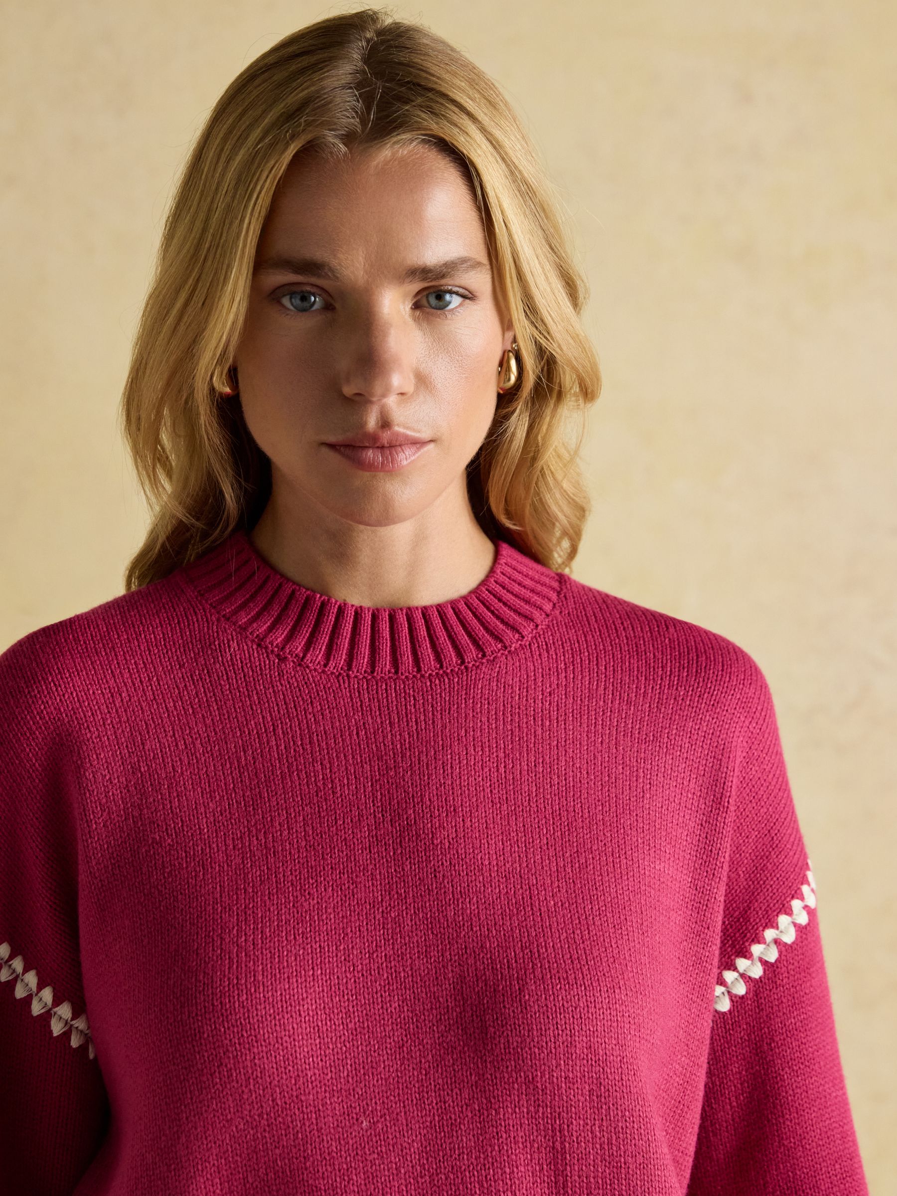 Buy Joules Alexandra Pink Blanket Stitch Jumper with Round Neck from ...