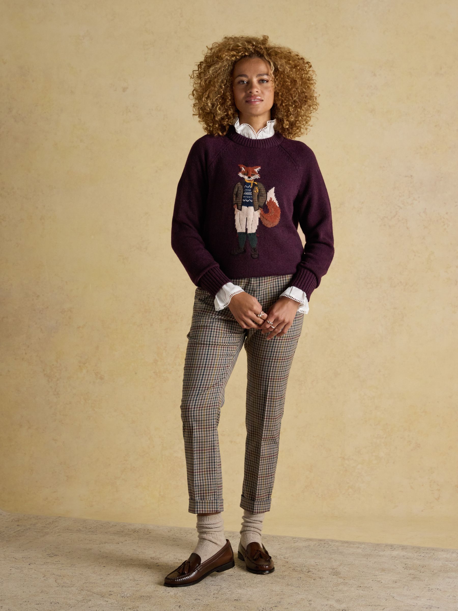 Buy Joules Burgundy Jonty Fox Intarsia Cotton-Rich Crew Neck Jumper ...