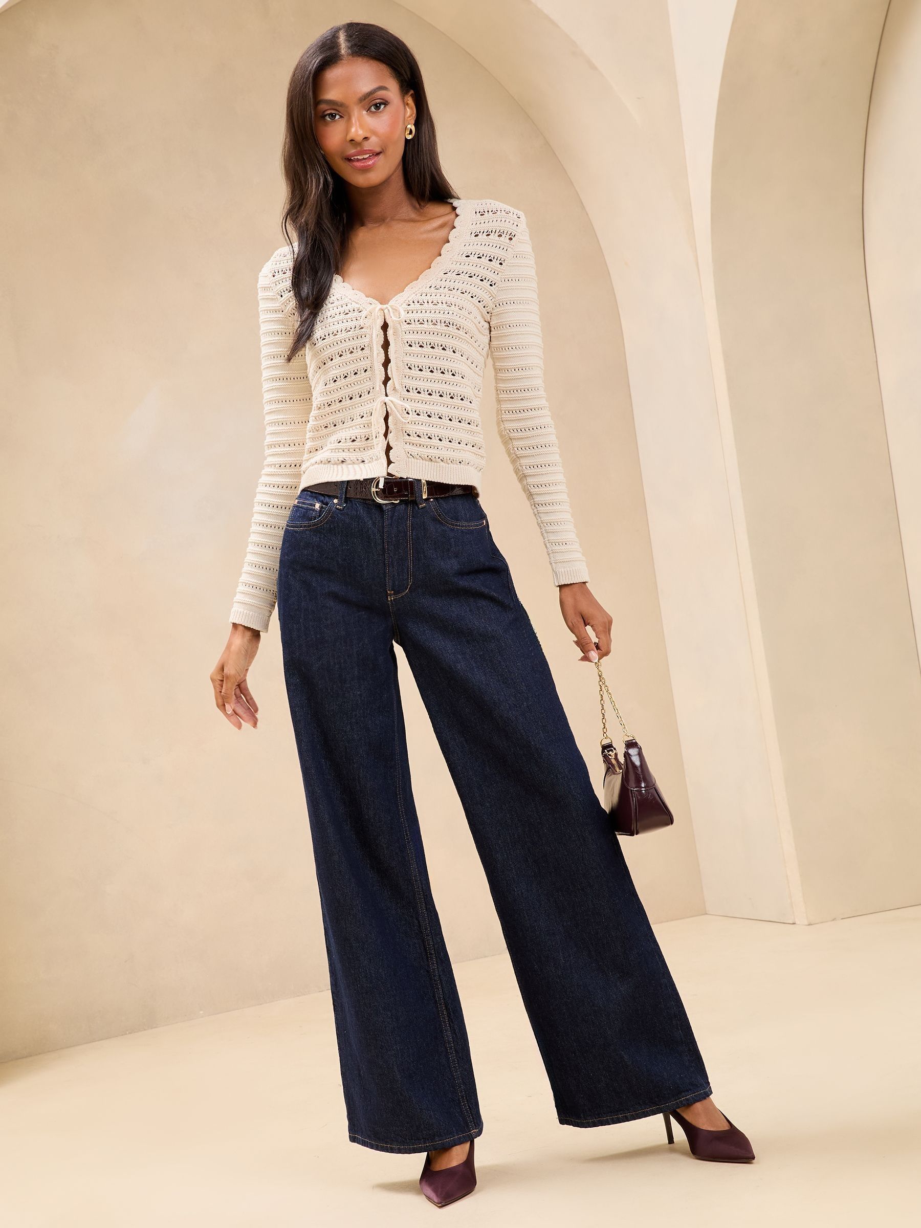 Buy Lipsy Neutral Crochet Cotton Rich Crochet V-Neck Scalloped Edge Tie ...