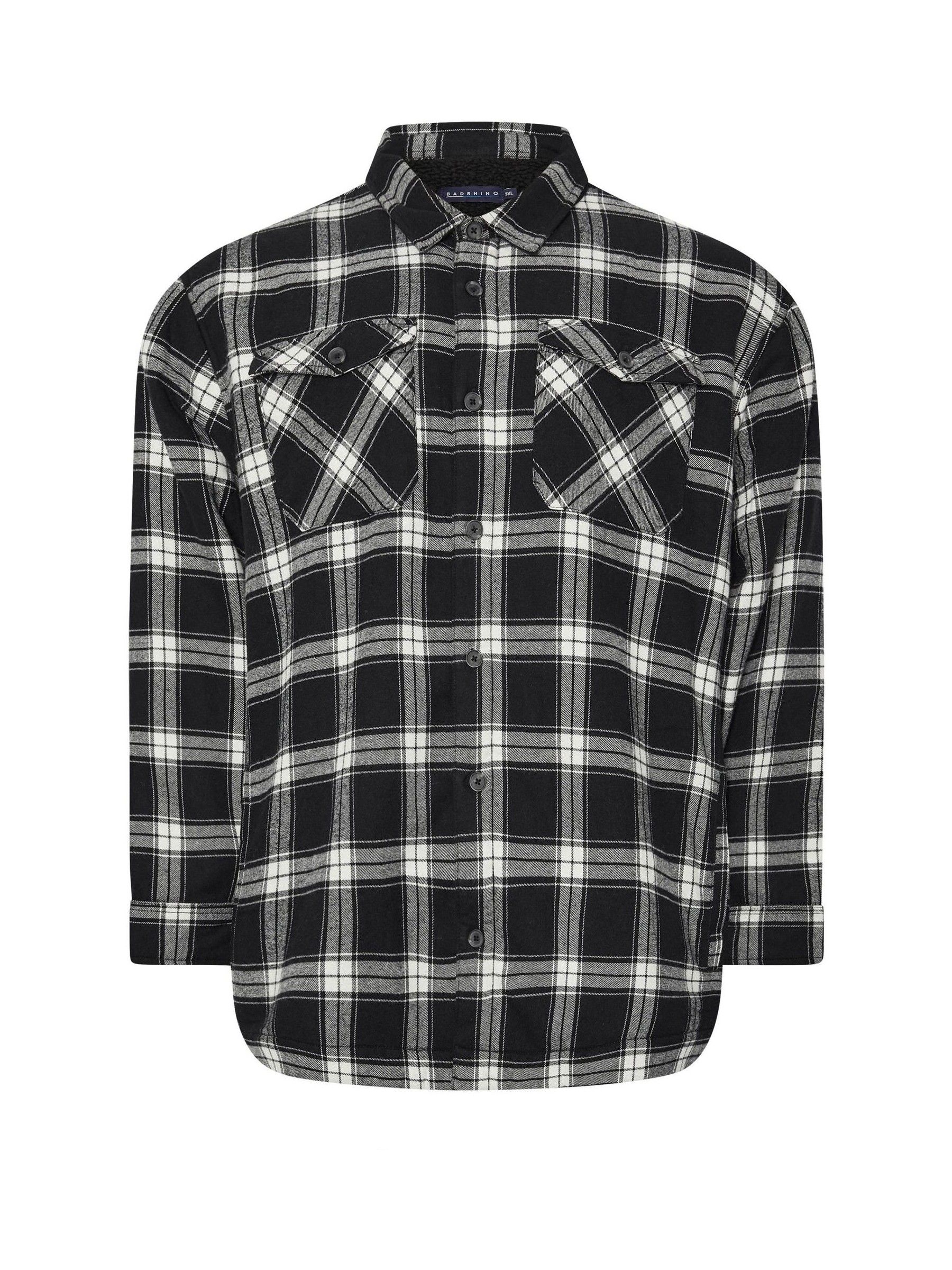 Buy BadRhino Big & Tall Black Black Checked Fleece 100% Cotton Shacket ...