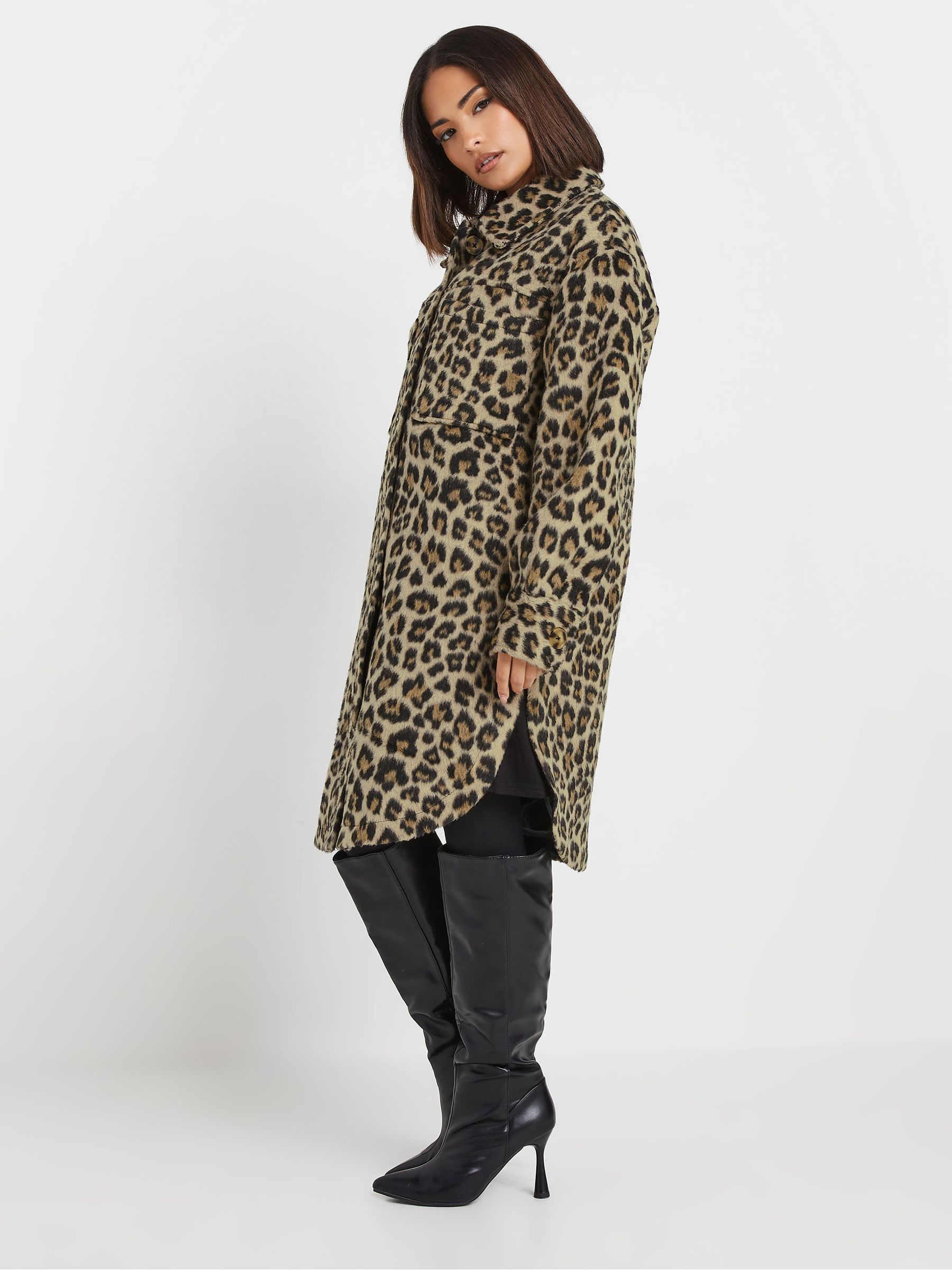 Buy PixieGirl Petite Brown Animal Print Longline Shacket from the Next ...
