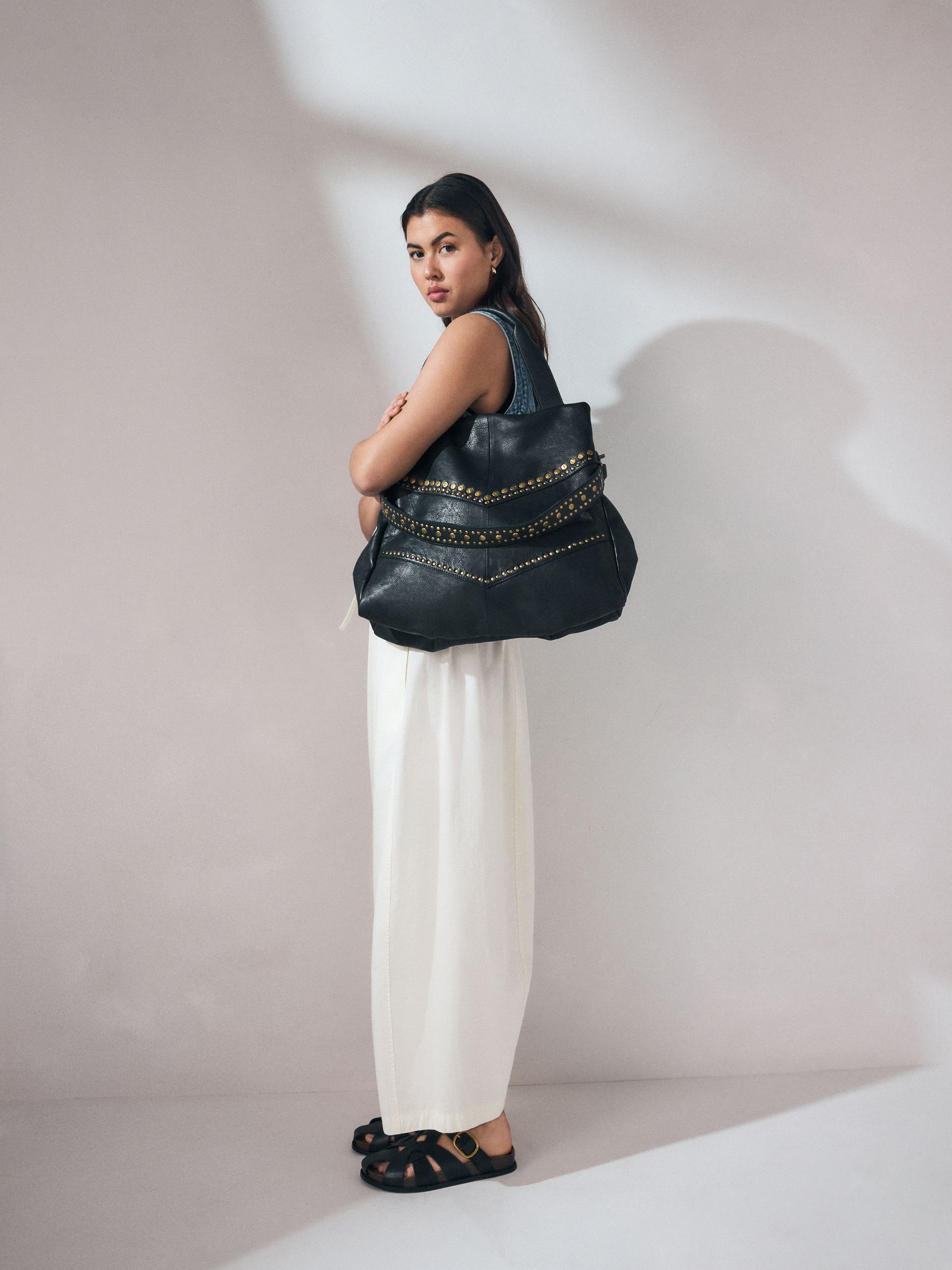 Buy Black Leather Studded Shoulder Bag from the Next UK online shop