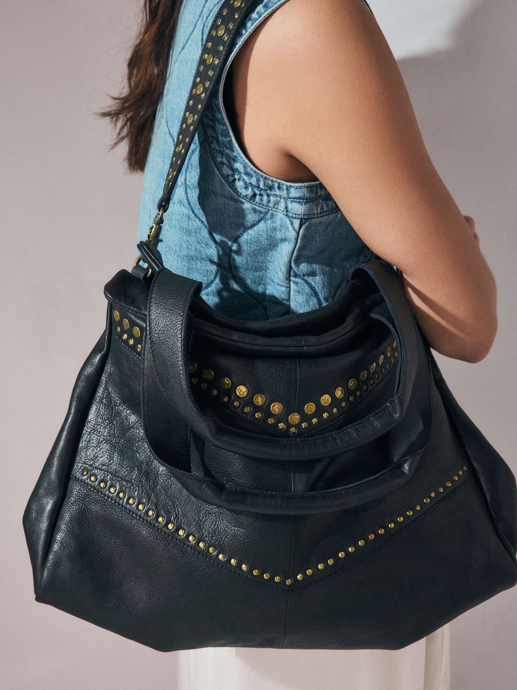 Buy Black Leather Studded Shoulder Bag from the Next UK online shop