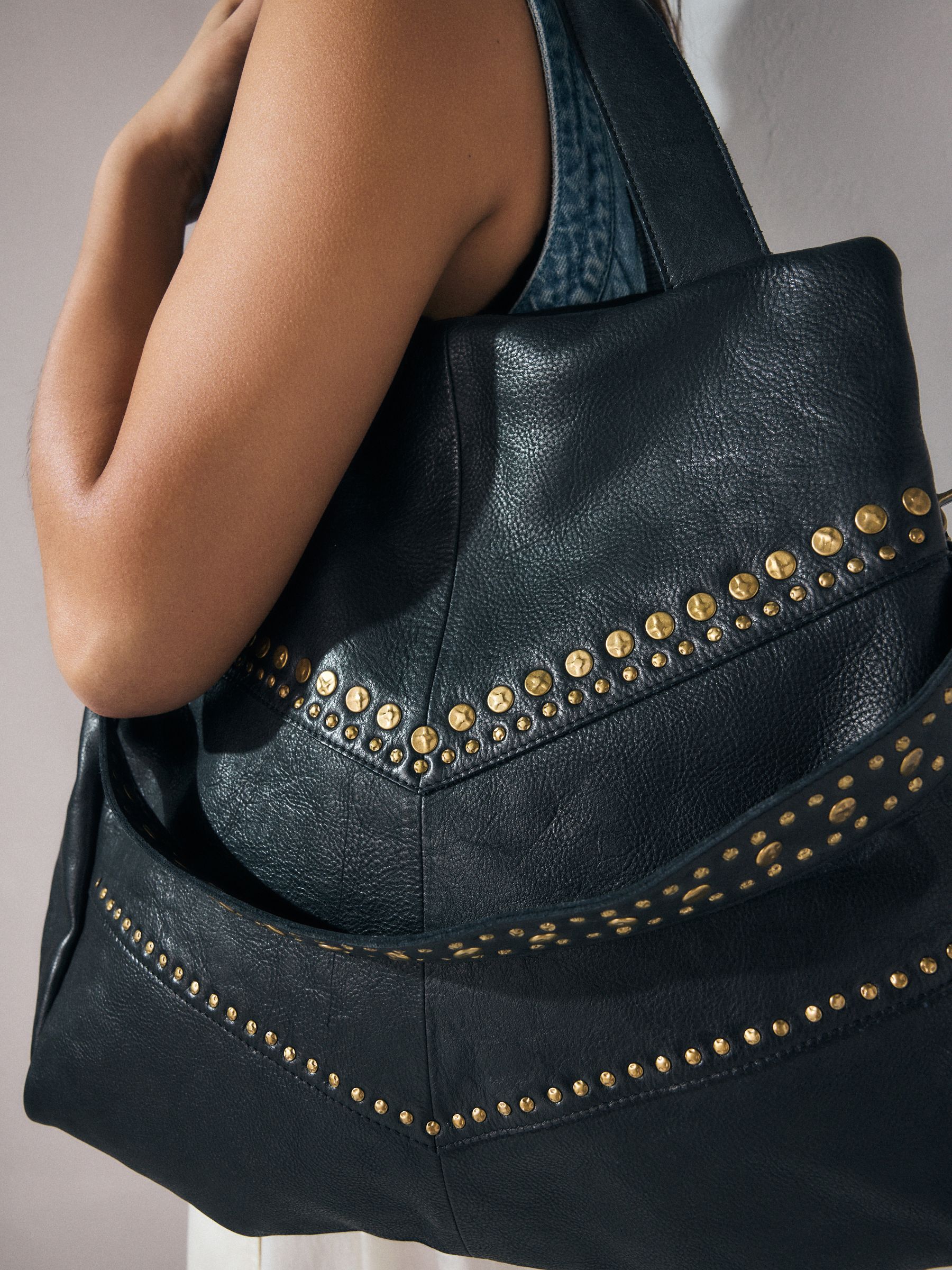 Buy Black Leather Studded Shoulder Bag from the Next UK online shop