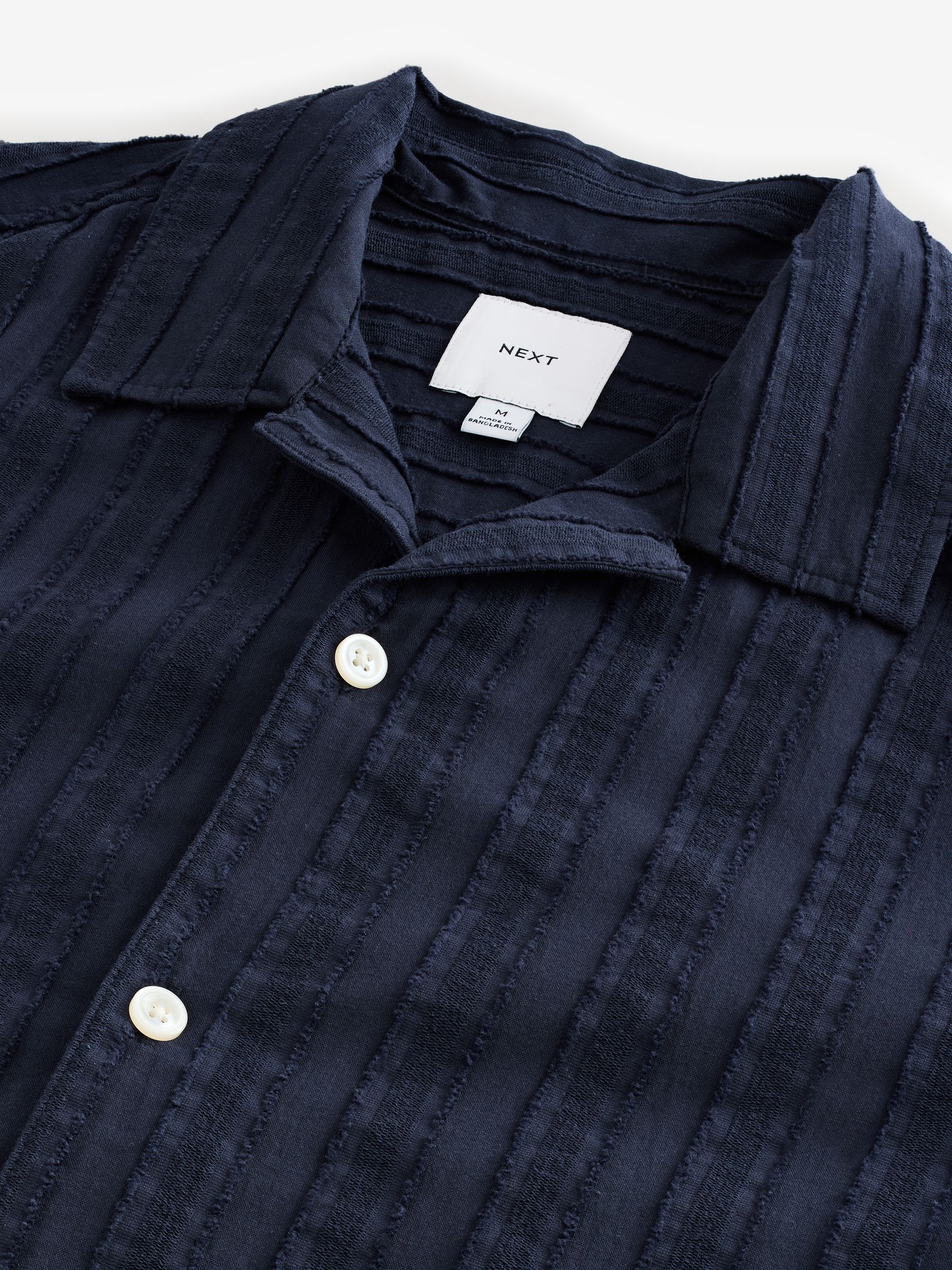 Buy Navy Blue 100% Cotton Textured Stripe Short Sleeve Shirt from the ...