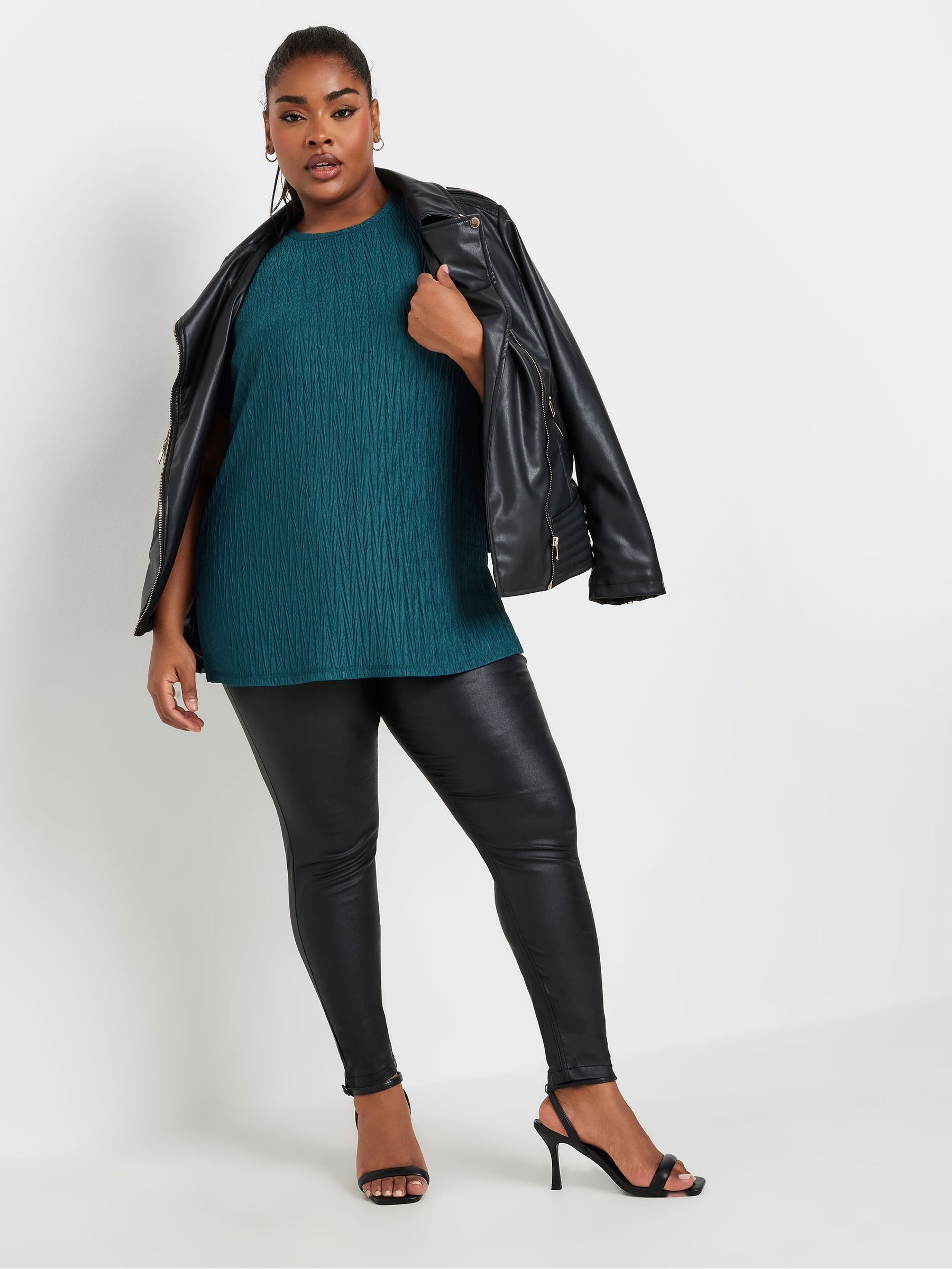 Buy Yours Curve Blue Grown On Sleeve Plisse T-Shirt from the Next UK online shop