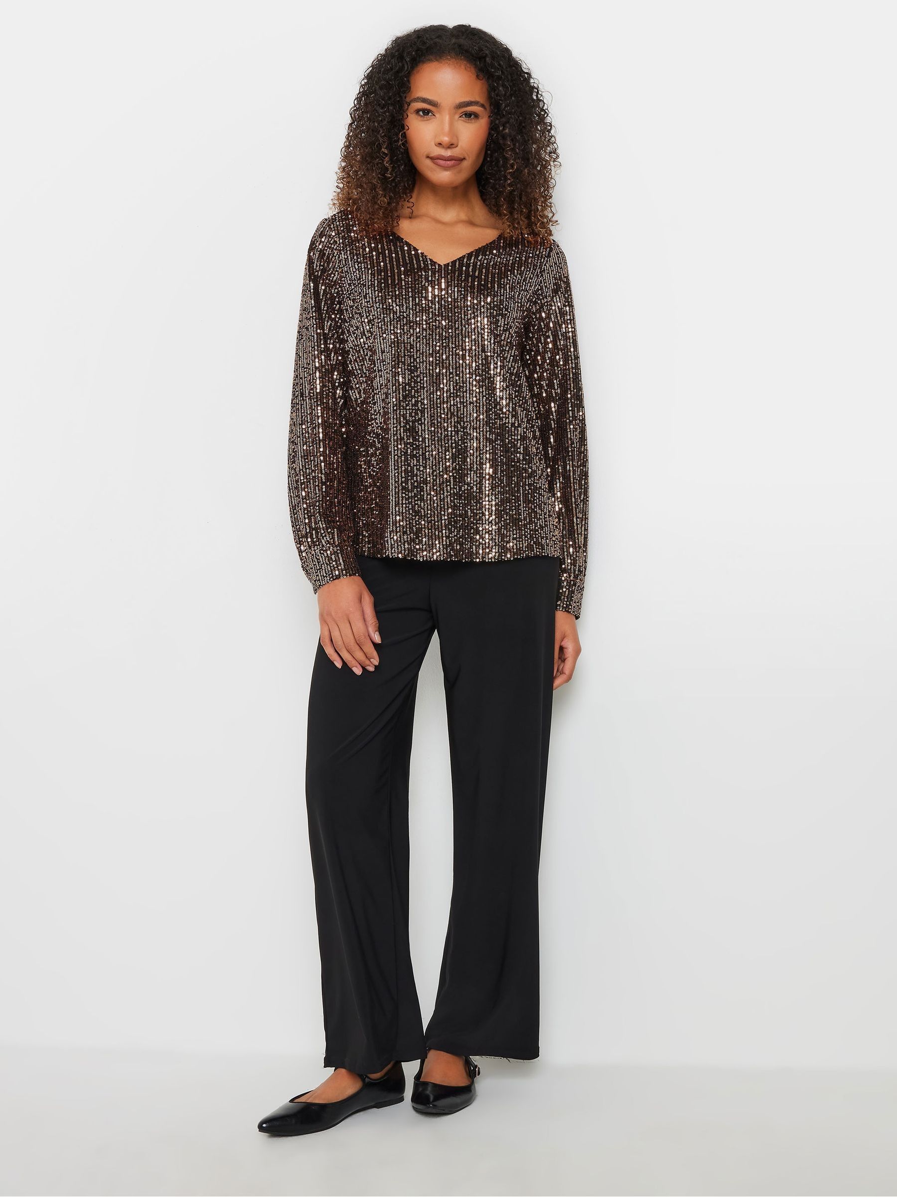 Buy M&Co Gold V-Neck Long Sleeve Sequin Top from the Next UK online shop