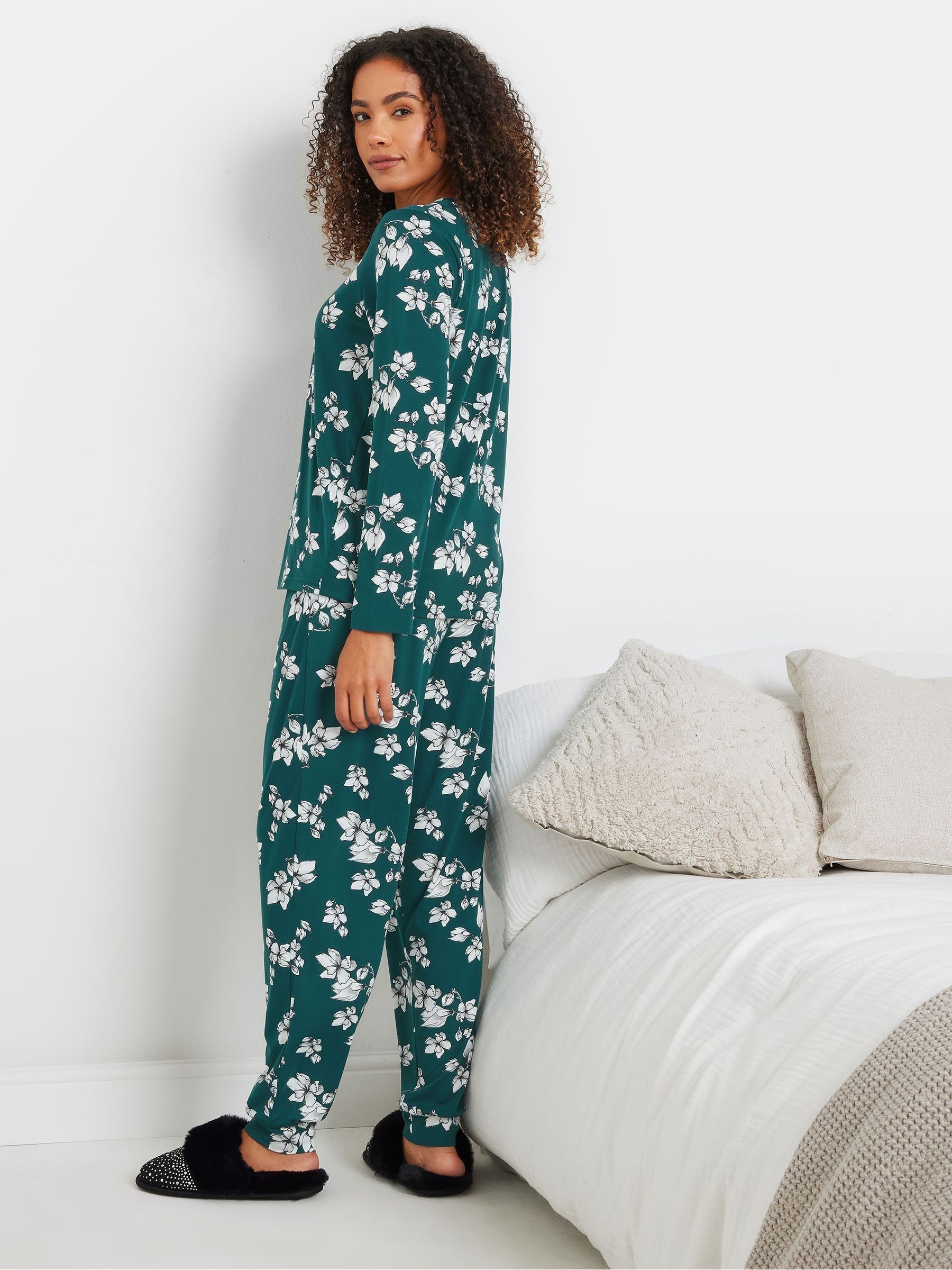 Buy M&Co Green Soft Touch Long Sleeve Floral Pyjamas Set from the Next ...