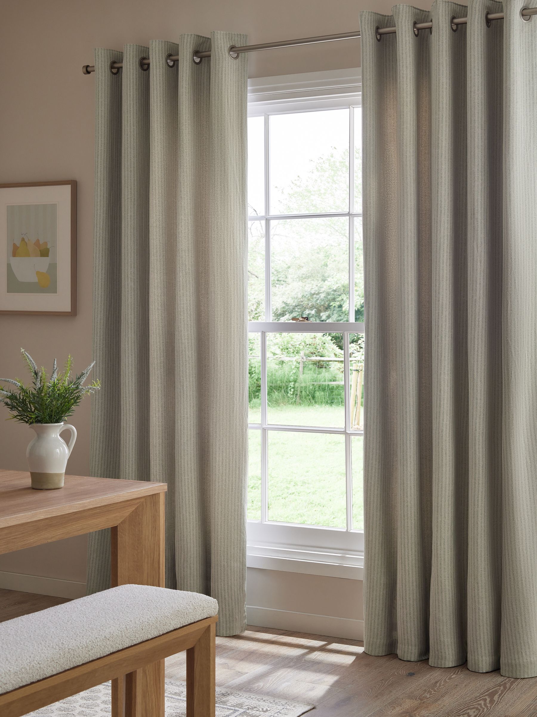 Buy Blue Brushed Stripe Lined Eyelet Curtains from Next Ireland