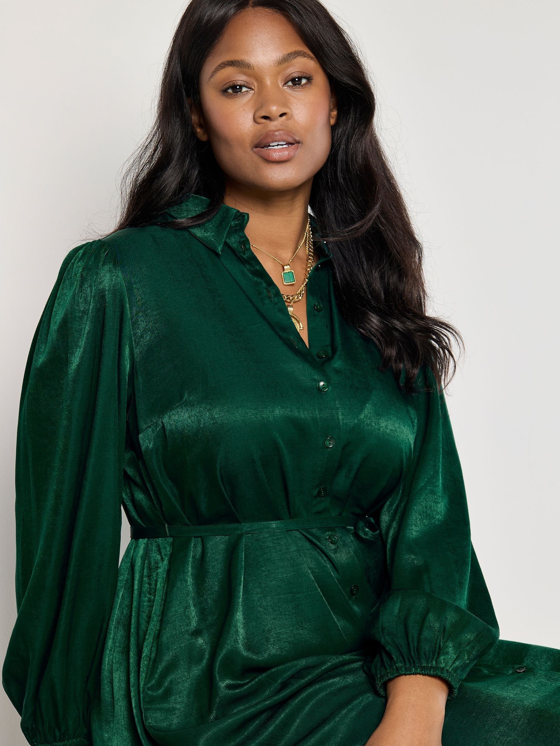 Buy Apricot Green Longline Button Down Satin Dress from Next Australia