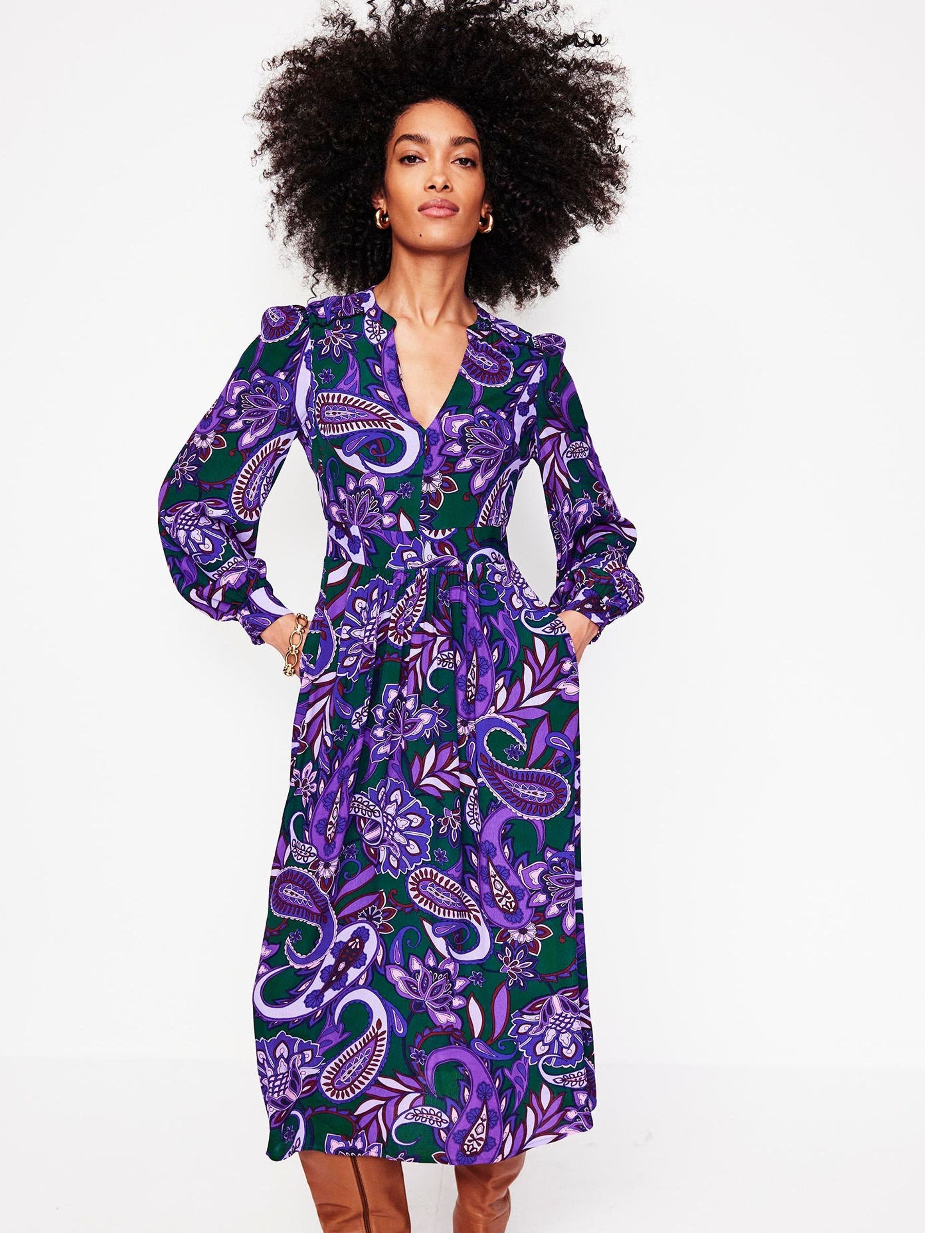 Buy Boden Purple Zoe Trim Detail Midi Dress from the Next UK online shop