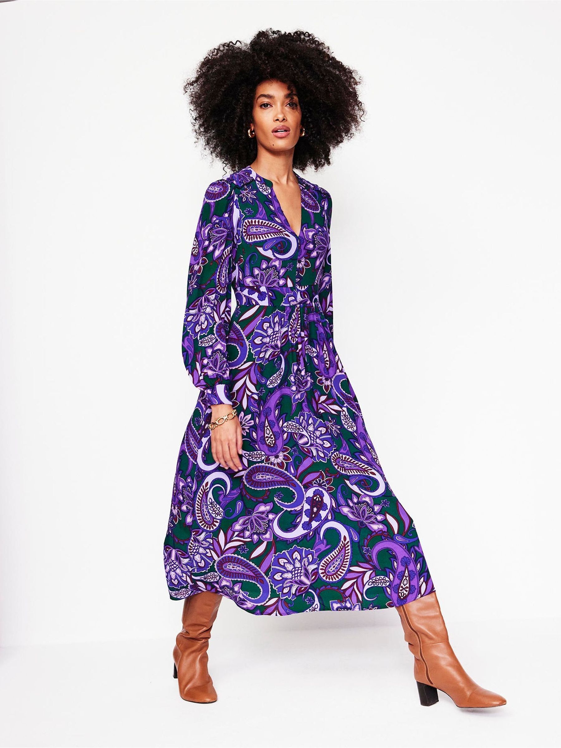 Buy Boden Purple Zoe Trim Detail Midi Dress from the Next UK online shop