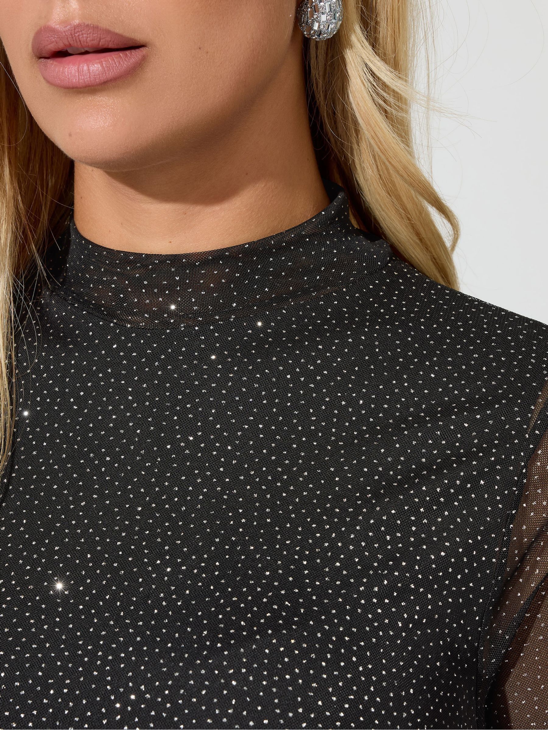 Buy Yours Curve Black London Glitter Long Sleeve Mesh Top from the Next ...