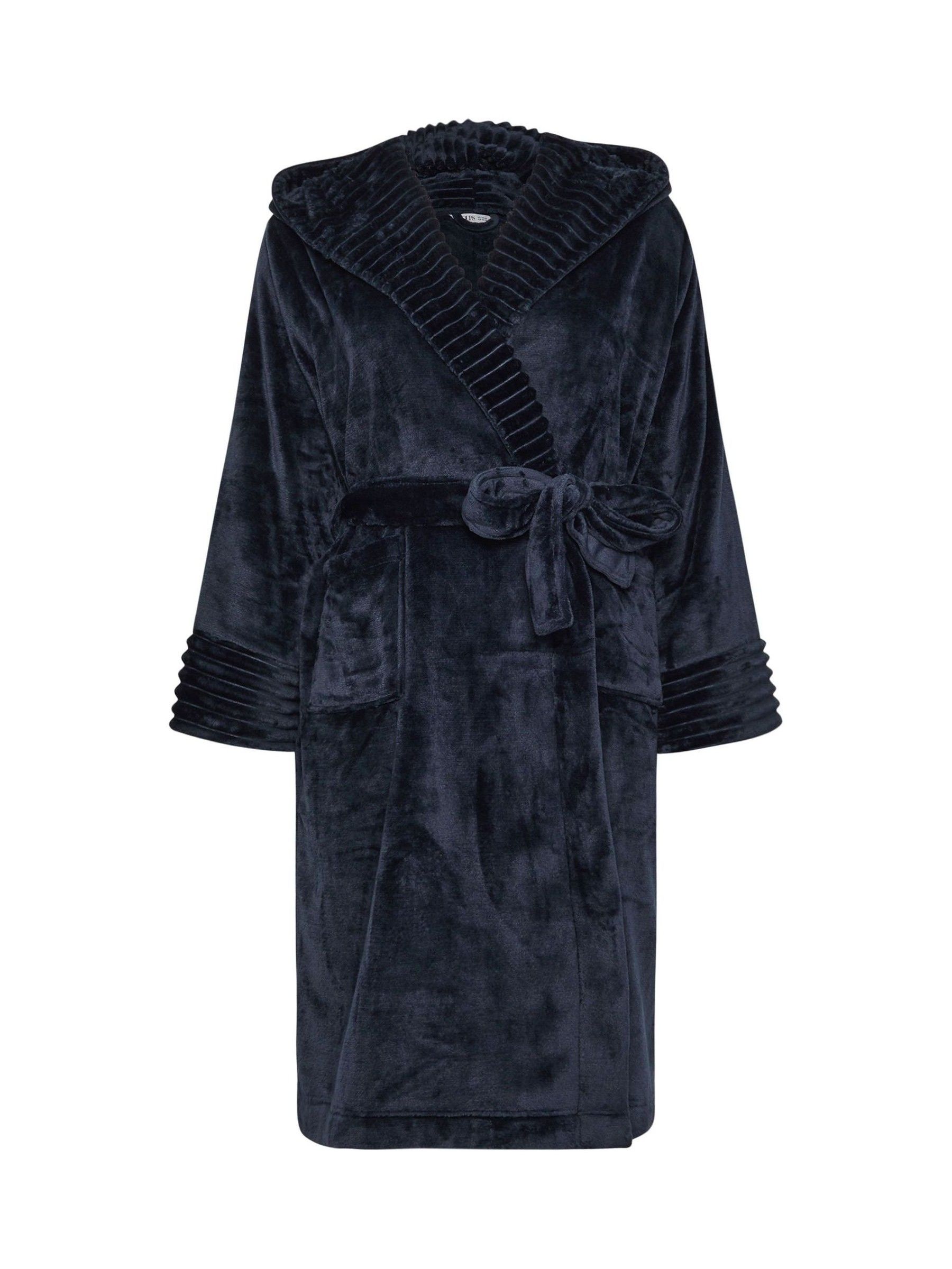 Buy Yours Curve Blue Ribbed Trim Hooded Robe from the Next UK online shop