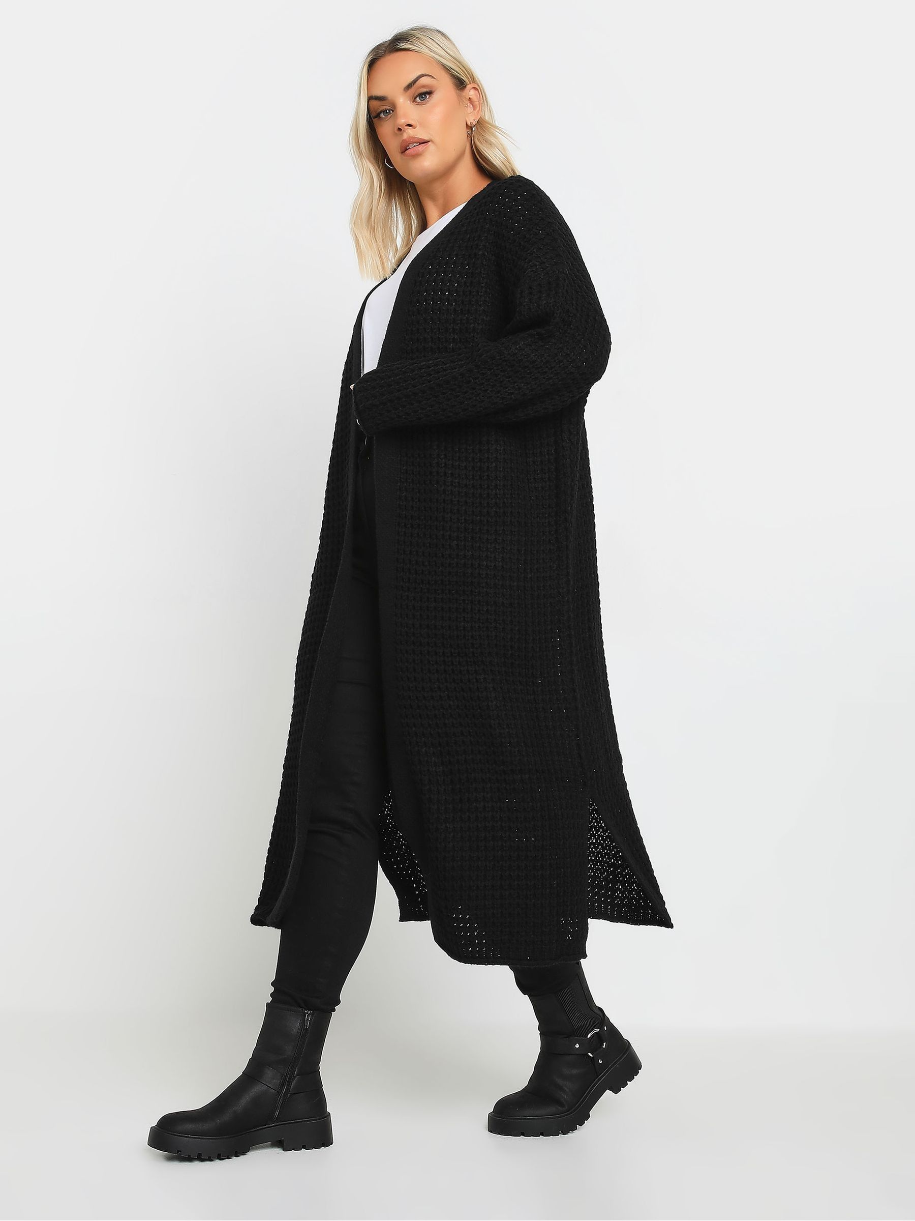 Buy Yours Curve Black Waffle Knit Maxi Cardigan from the Next UK online ...