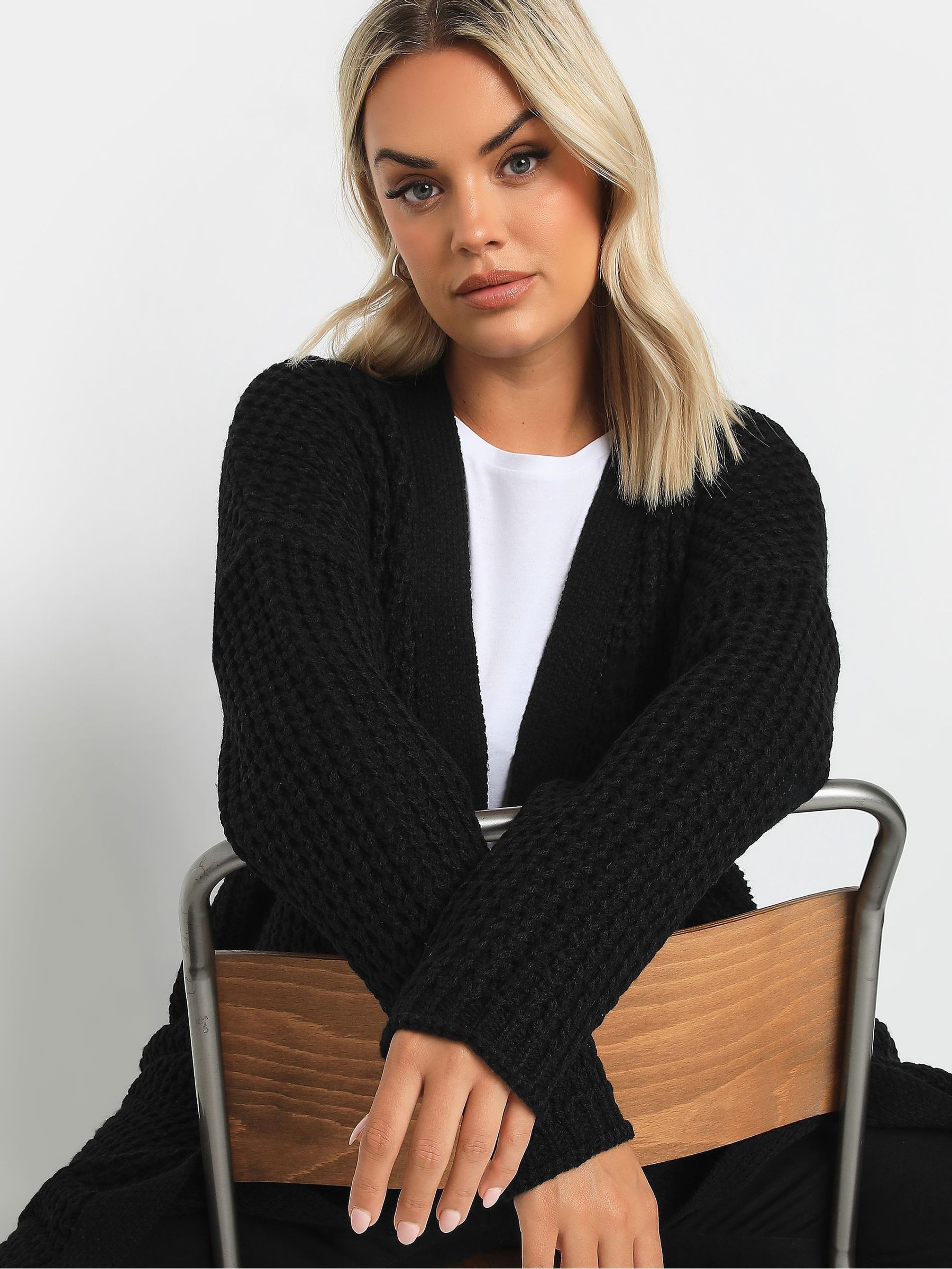 Buy Yours Curve Black Waffle Knit Maxi Cardigan from the Next UK online ...