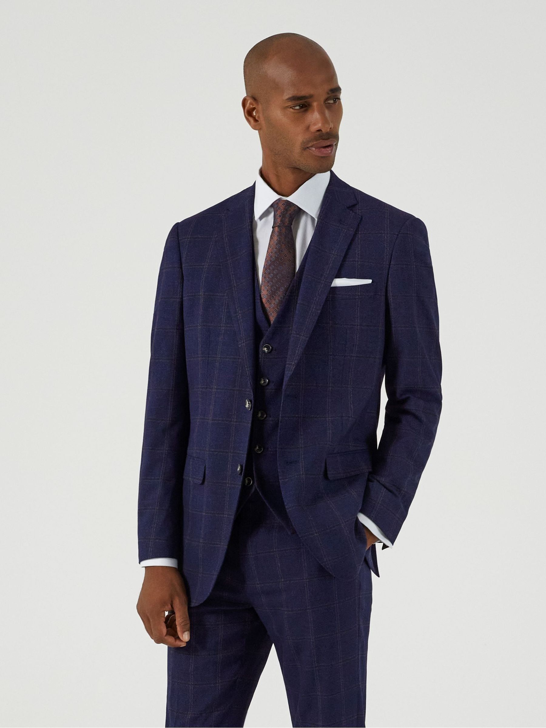 Buy Skopes Blue Tailored Fit Barron Check Suit Jacket from the Next UK ...