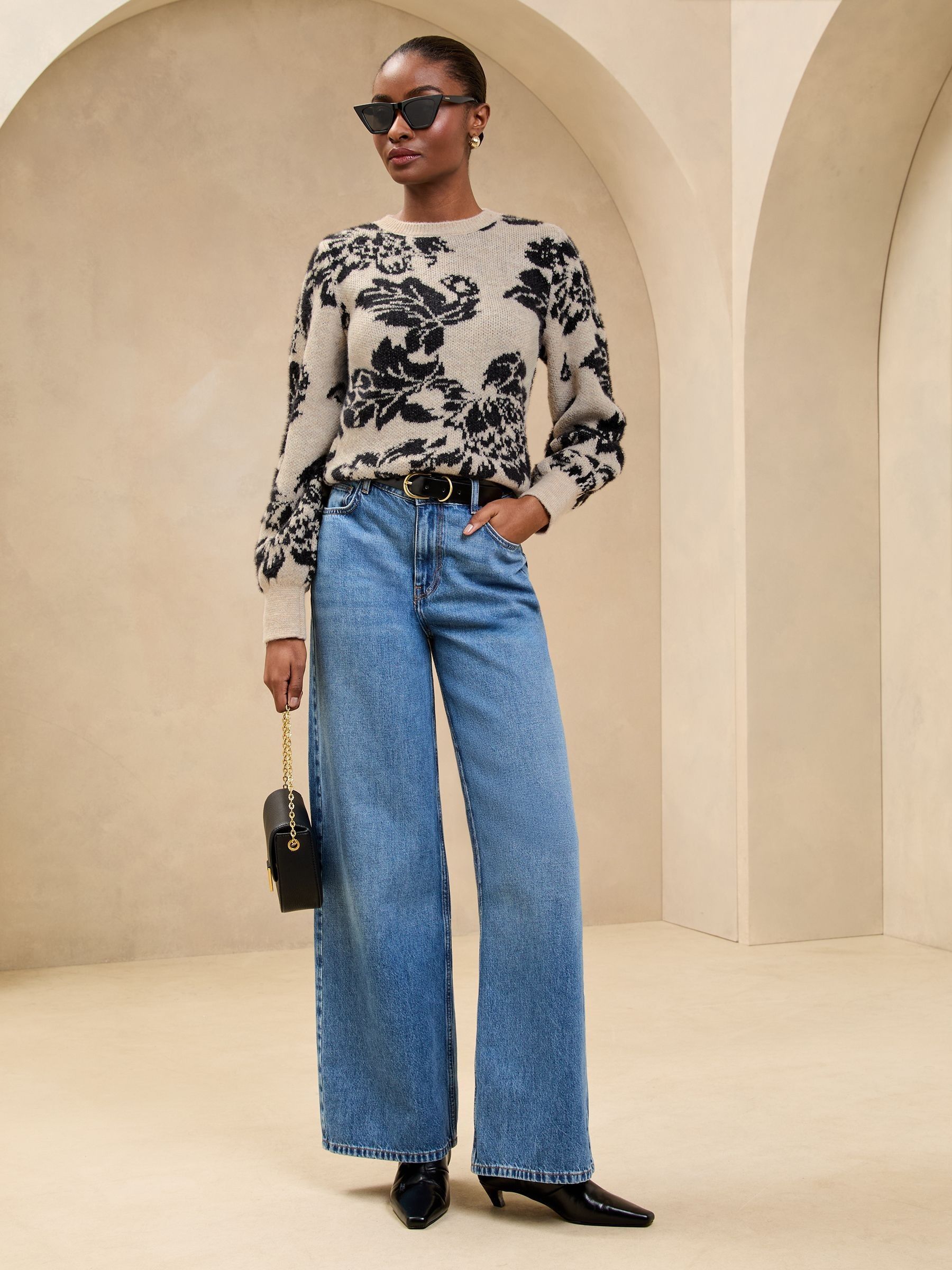 Buy Lipsy Neutral Knitted Jacquard Flower Pattern Cosy Jumper from the ...