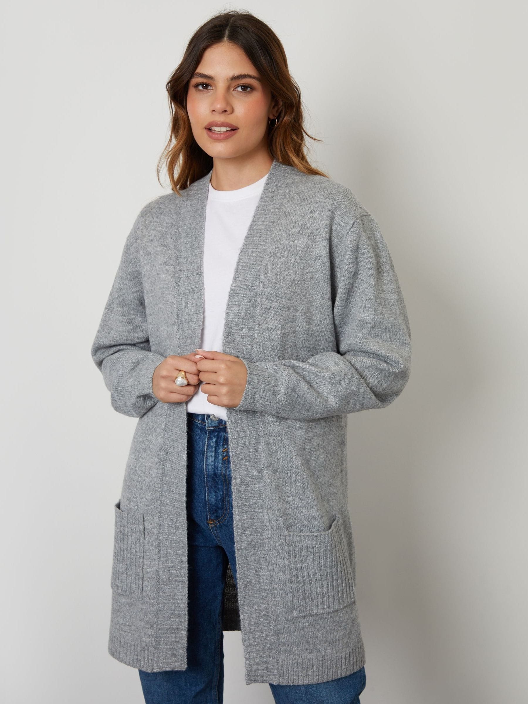 Threadbare Grey Longline Knitted Cardigan