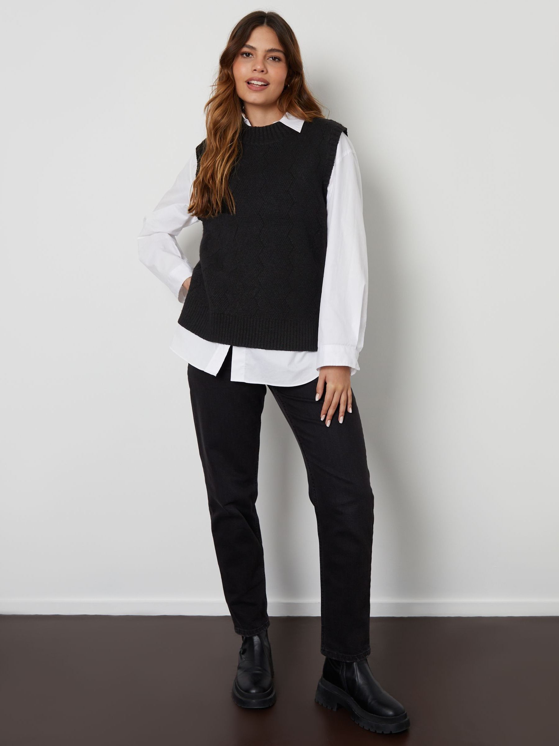 Buy Threadbare Black High Neck Basket Stitch Knitted Vest from the Next ...