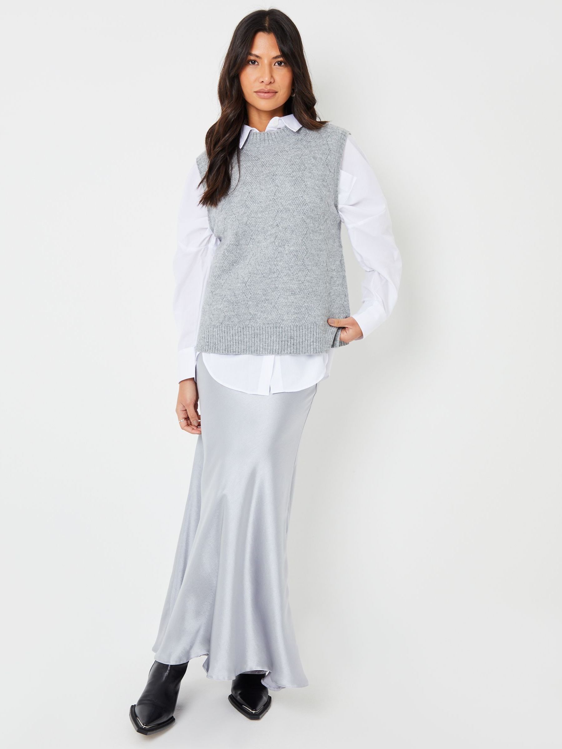 Buy Threadbare Grey High Neck Basket Stitch Knitted Vest from the Next ...