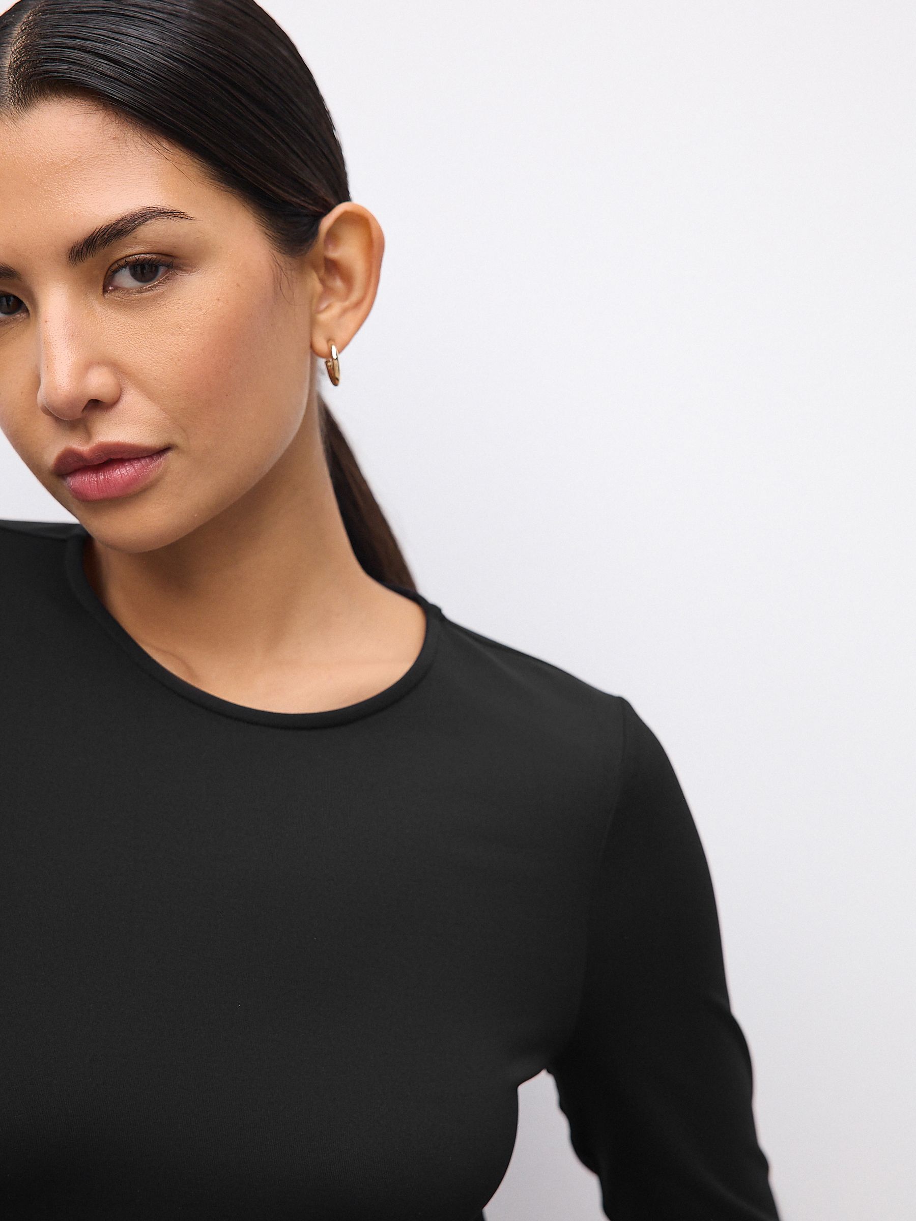 Buy Black Soft Touch Slinky Nylon Crew Neck Long Sleeve Top from the ...