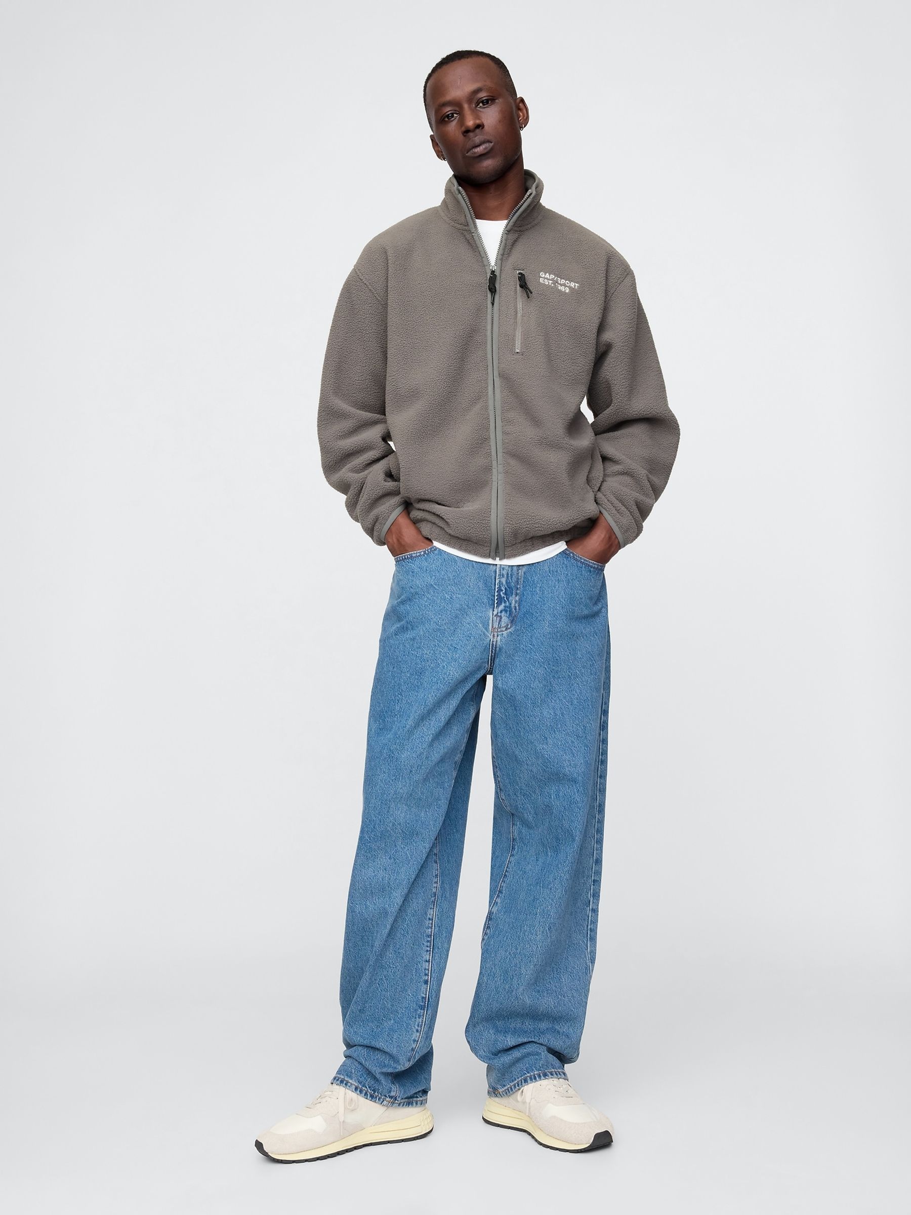 Buy Gap Grey Logo Arctic Fleece Zip Jacket from the Next UK online shop