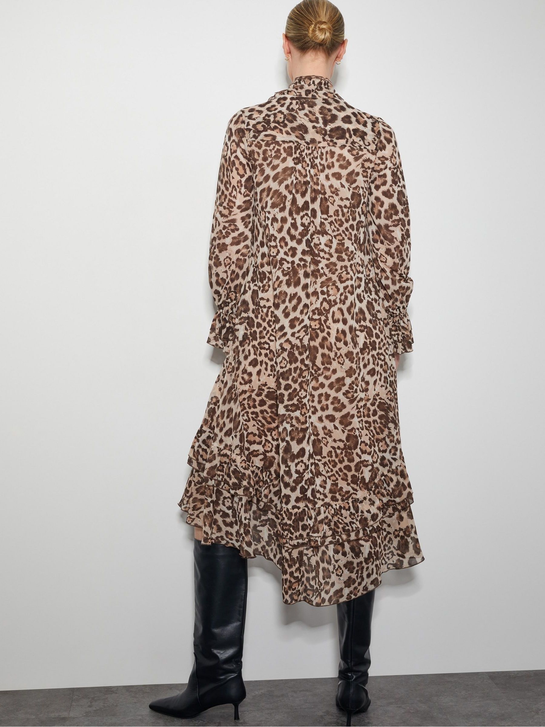 Buy Monsoon Brown Allegra Pussybow Leopard Print Midi Dress from the ...
