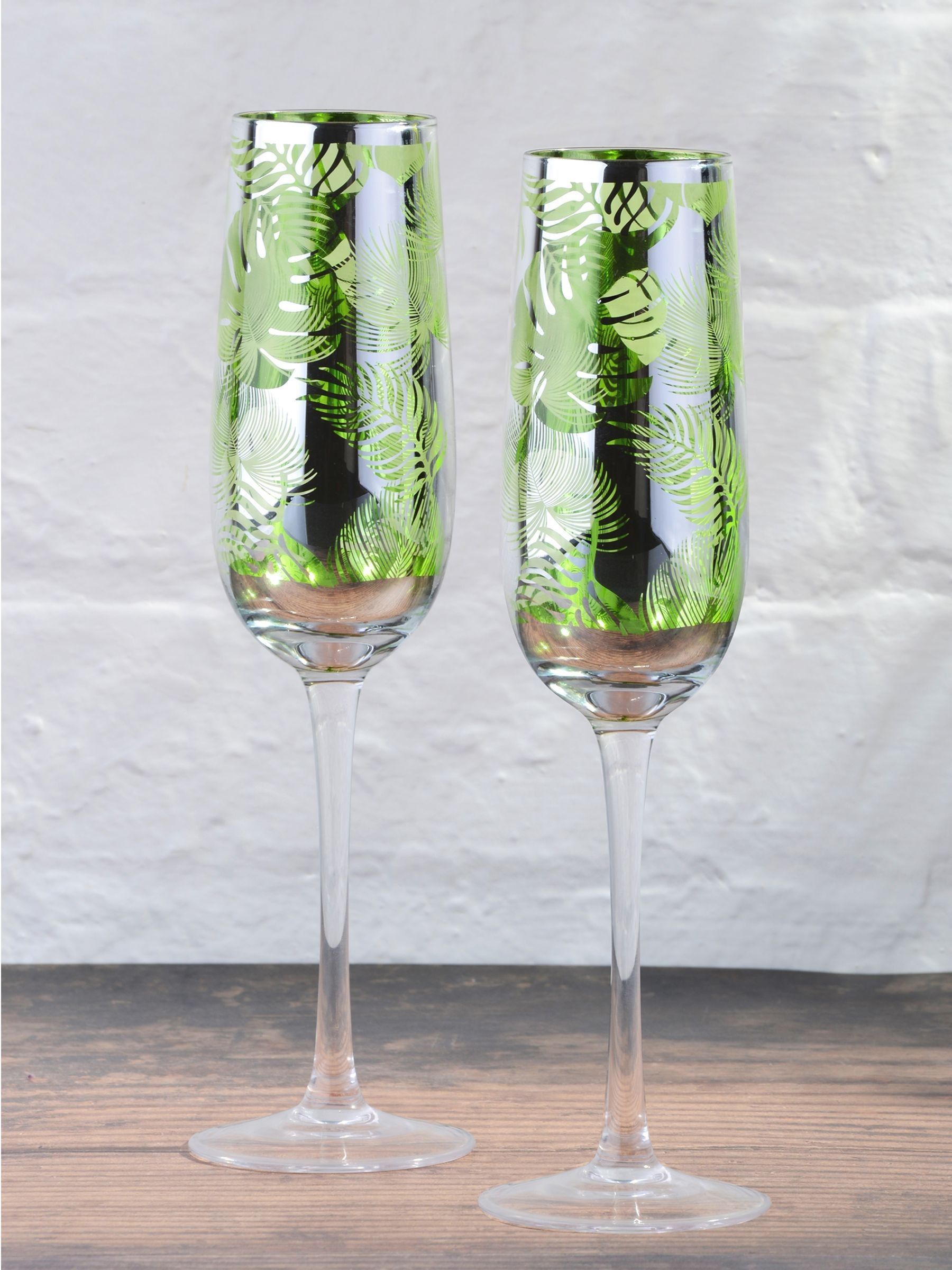 Buy Artland Set of 2 Green Tropical Leaves Champagne Flutes from the ...