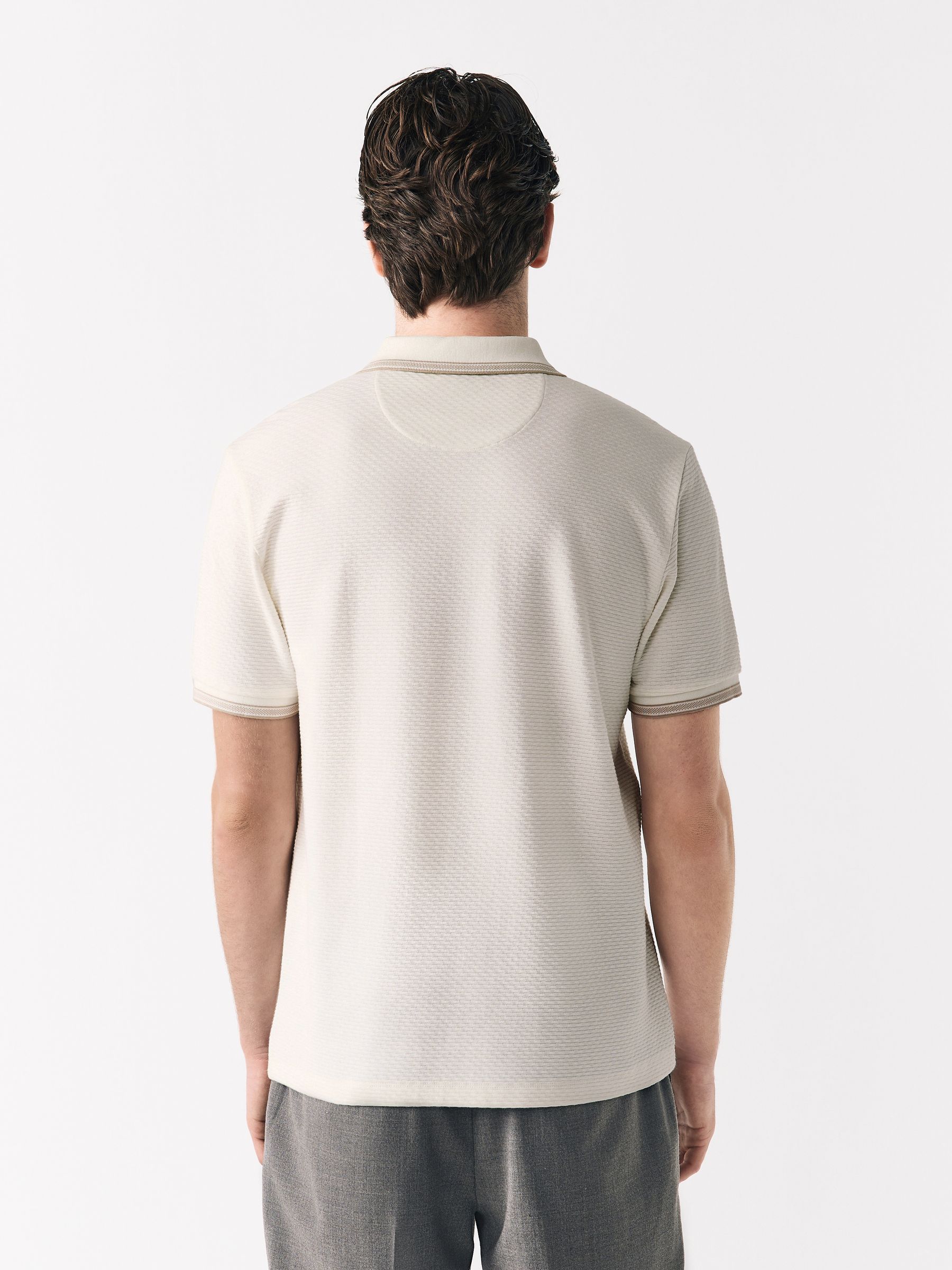 Buy White Tipped Short Sleeve Textured Quarter Zip Polo Shirts from ...