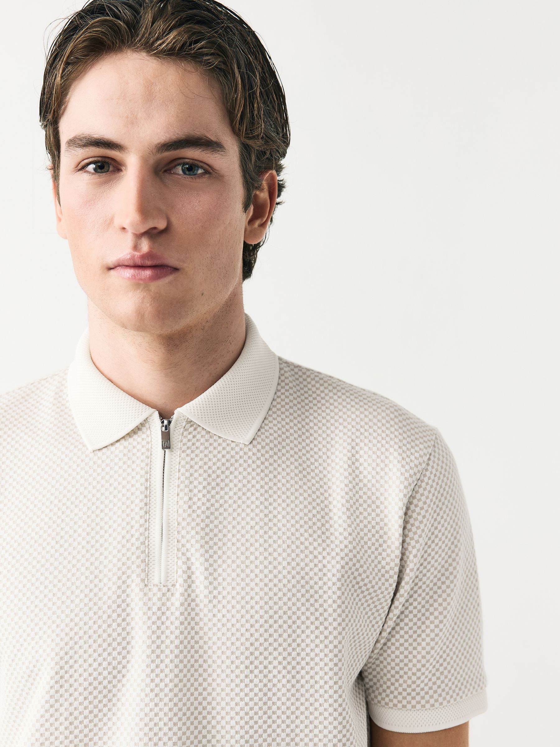 Buy White Regular Fit Smart Quarter Zip Polo Shirt from the Next UK ...