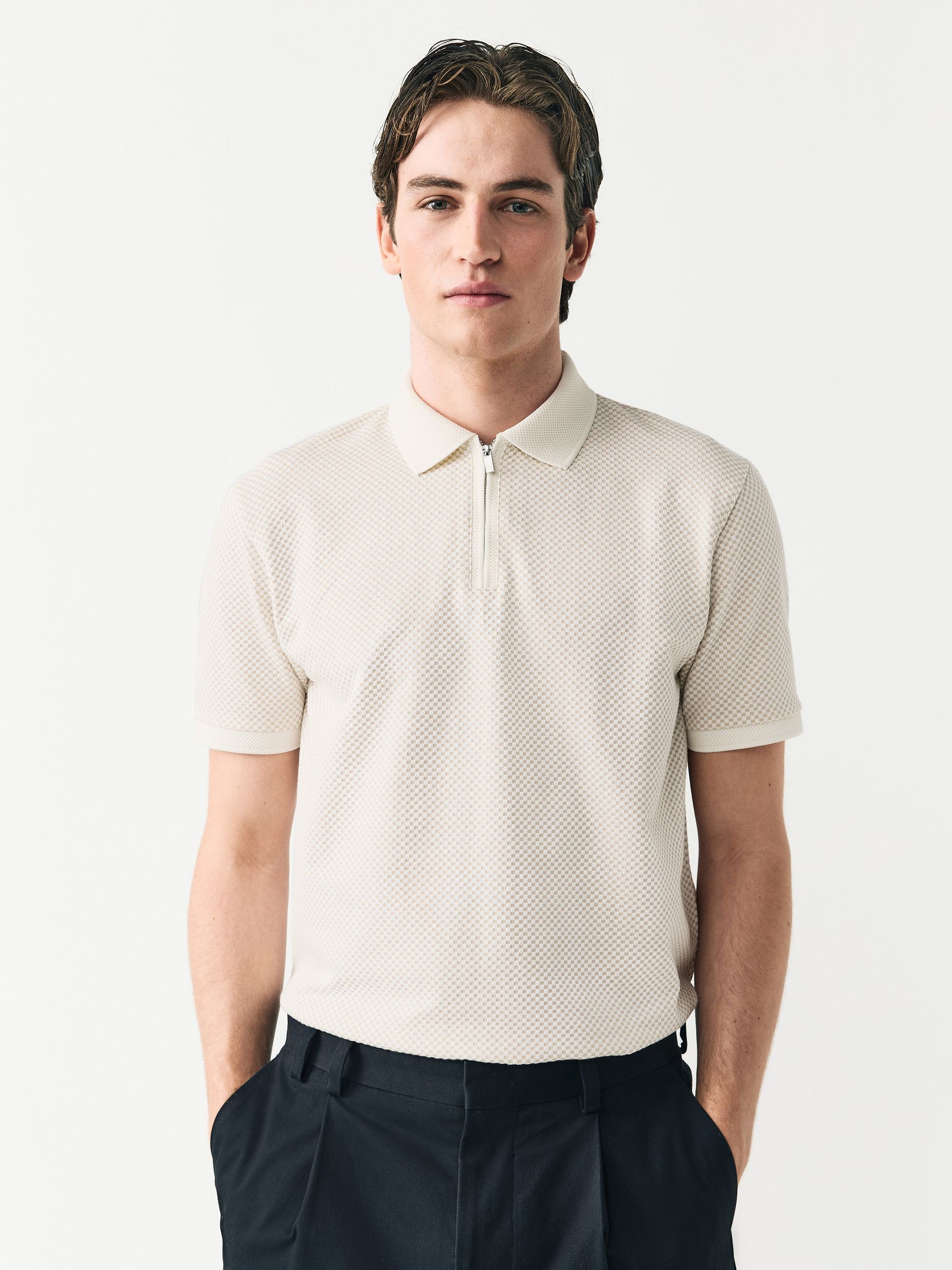 Buy White Regular Fit Smart Quarter Zip Polo Shirt from the Next UK ...